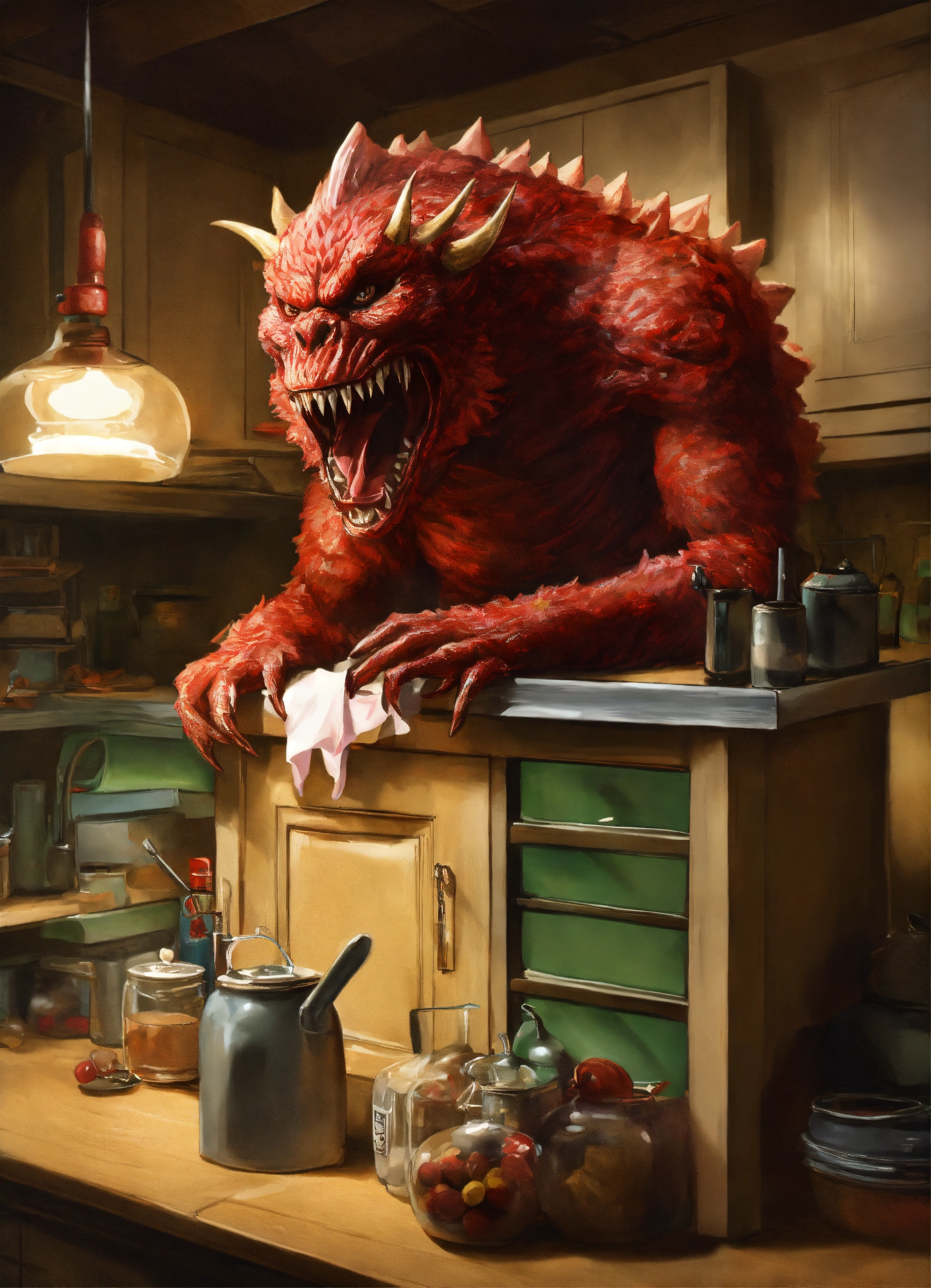 Lexica - A realistic monster coming out of my cabinet, by Ken Wong.