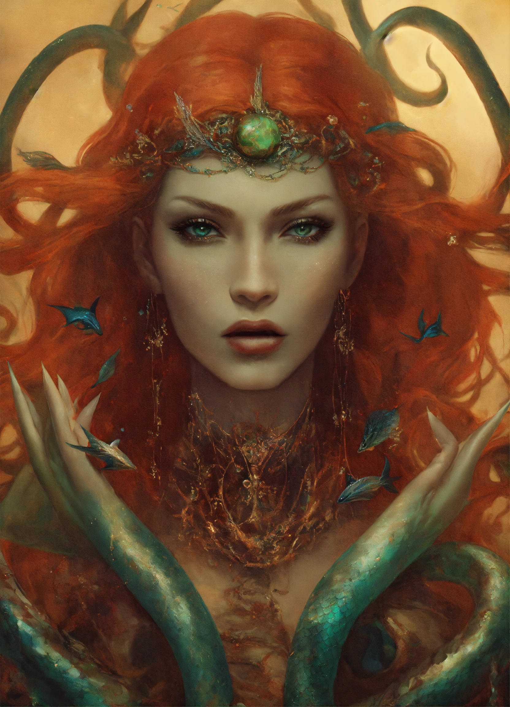 Lexica - Evil mermaid with long nails, earth in her hands