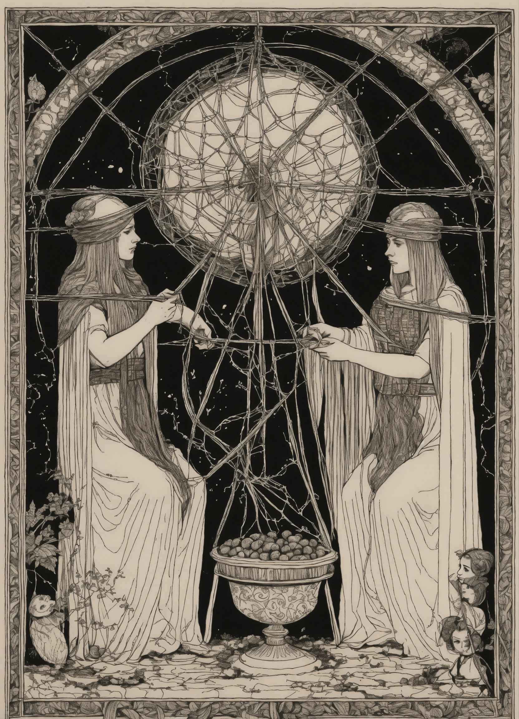Lexica - The norns weaving the web of destiny drawing