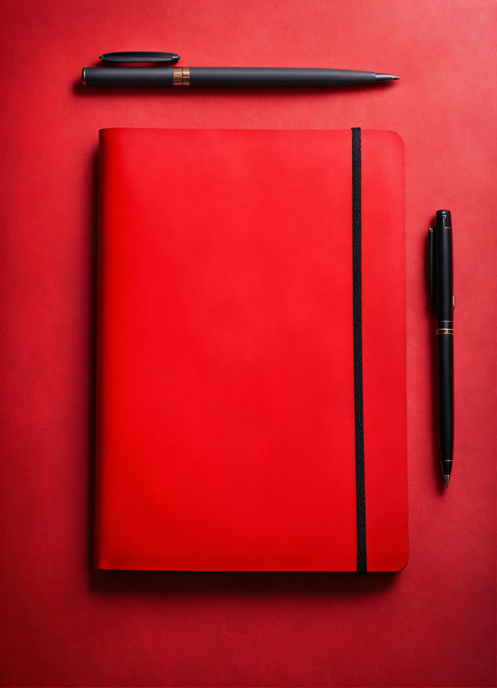 Lexica - Leather notebook with pen lying on a red table, top view ...