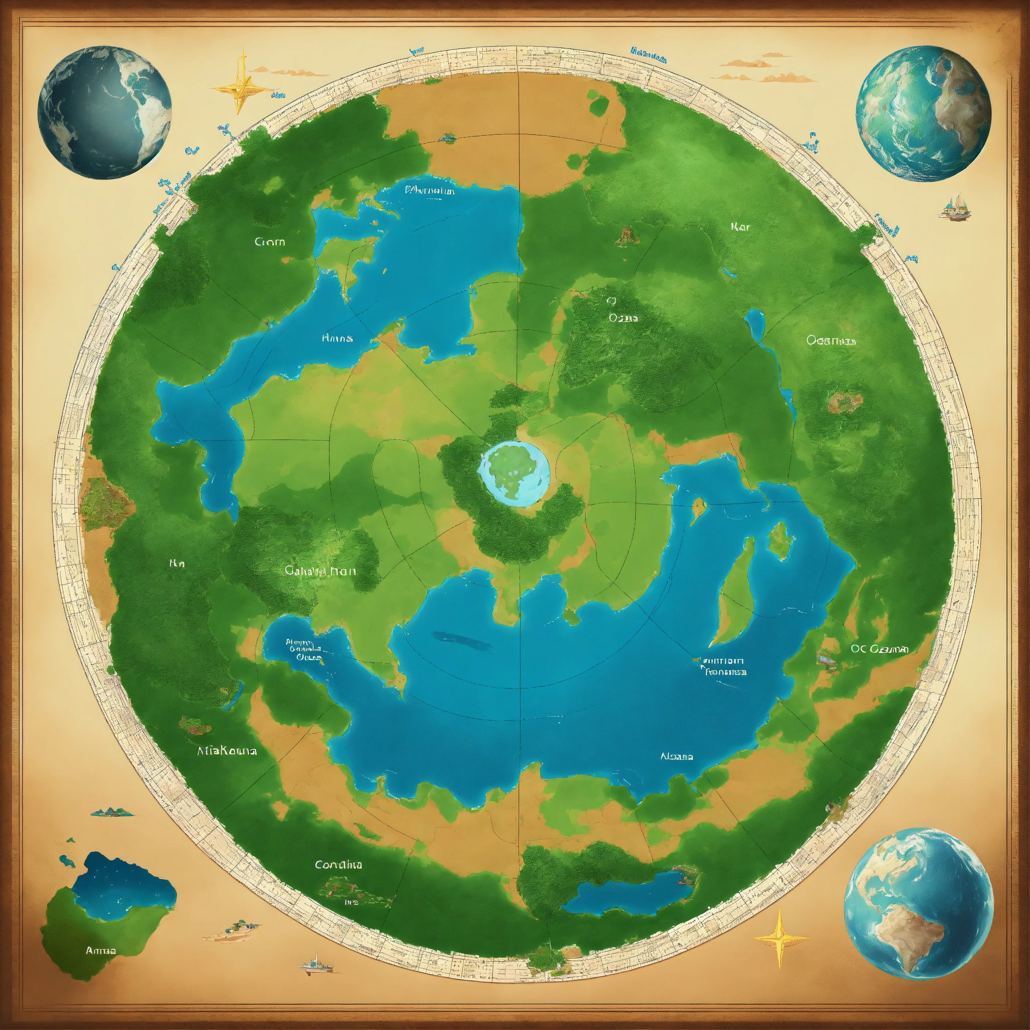 Lexica - Map of a fantasy planet with 4 continents, 3 oceans, many forests