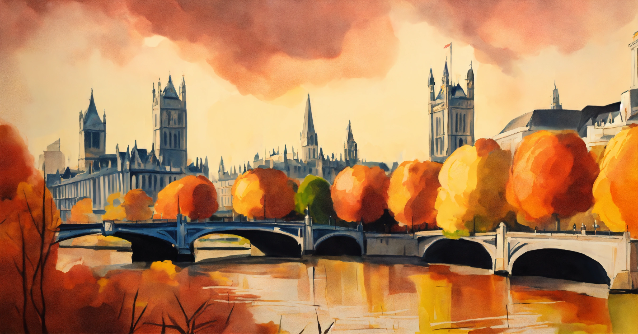 Lexica - Create a pencil drawing of London using abstract expressionism ...