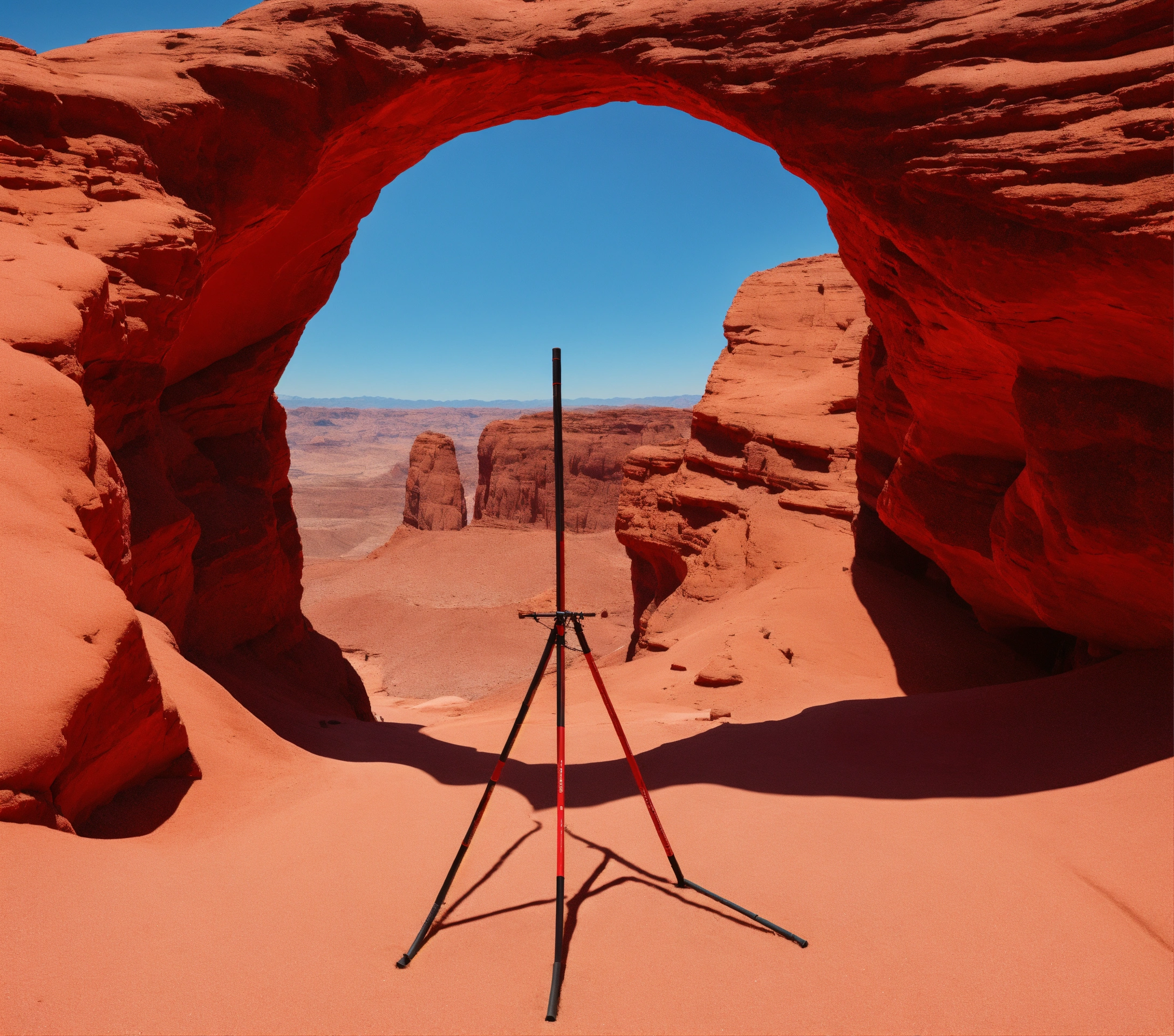 Lexica - Two diagonal intersecting hiking stick in front of a red ...
