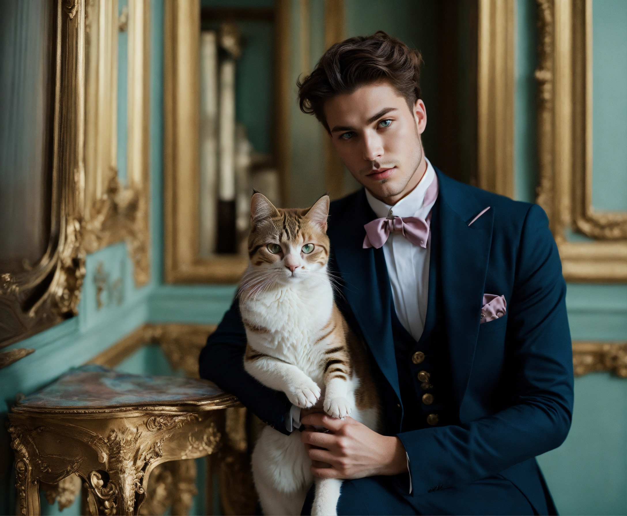 Lexica - Handsome man with cat face , lovely eyes ,Belle Époque ...