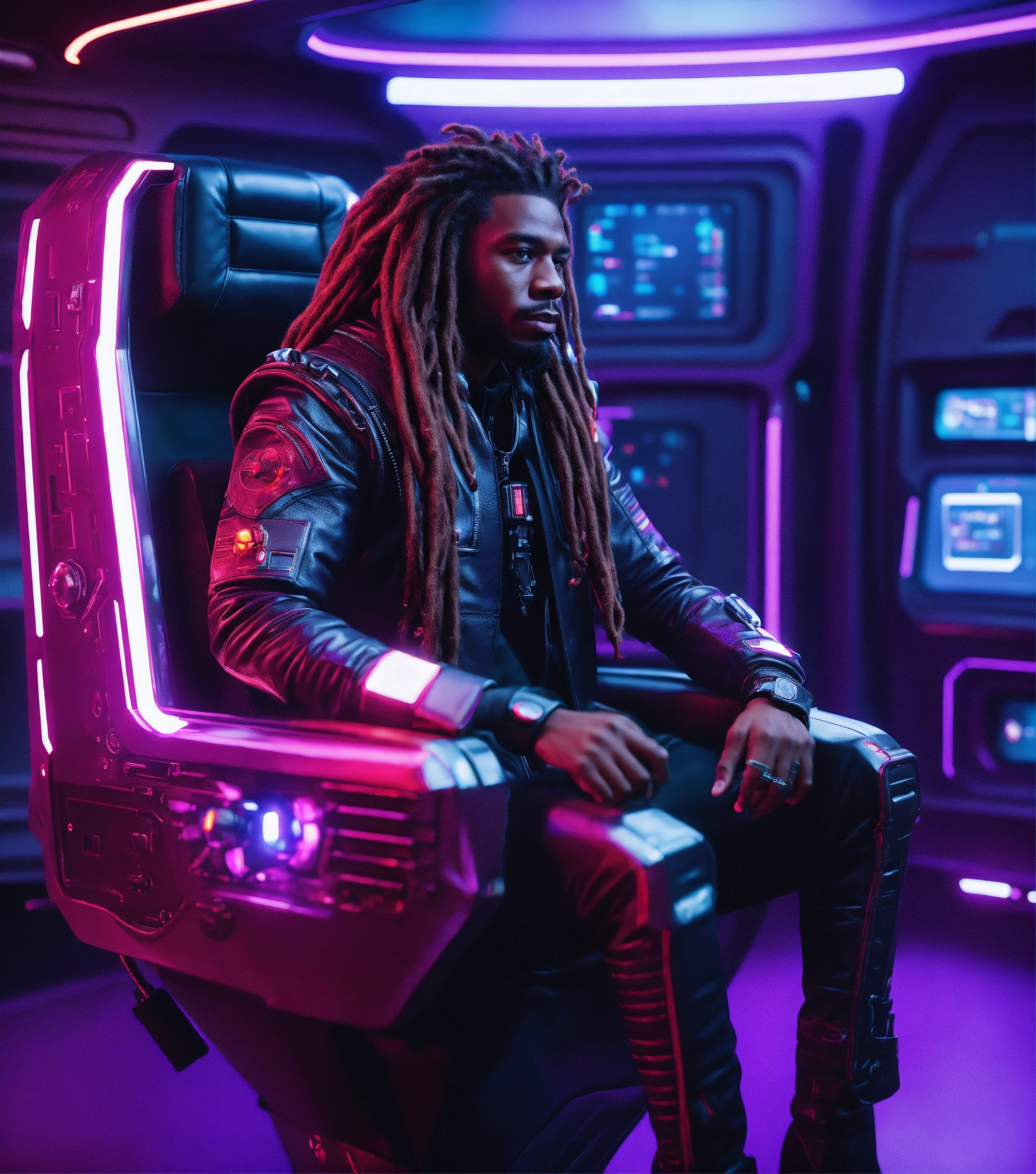 Lexica - Zoom out of a black male rockstar with long purple dreadlocks ...