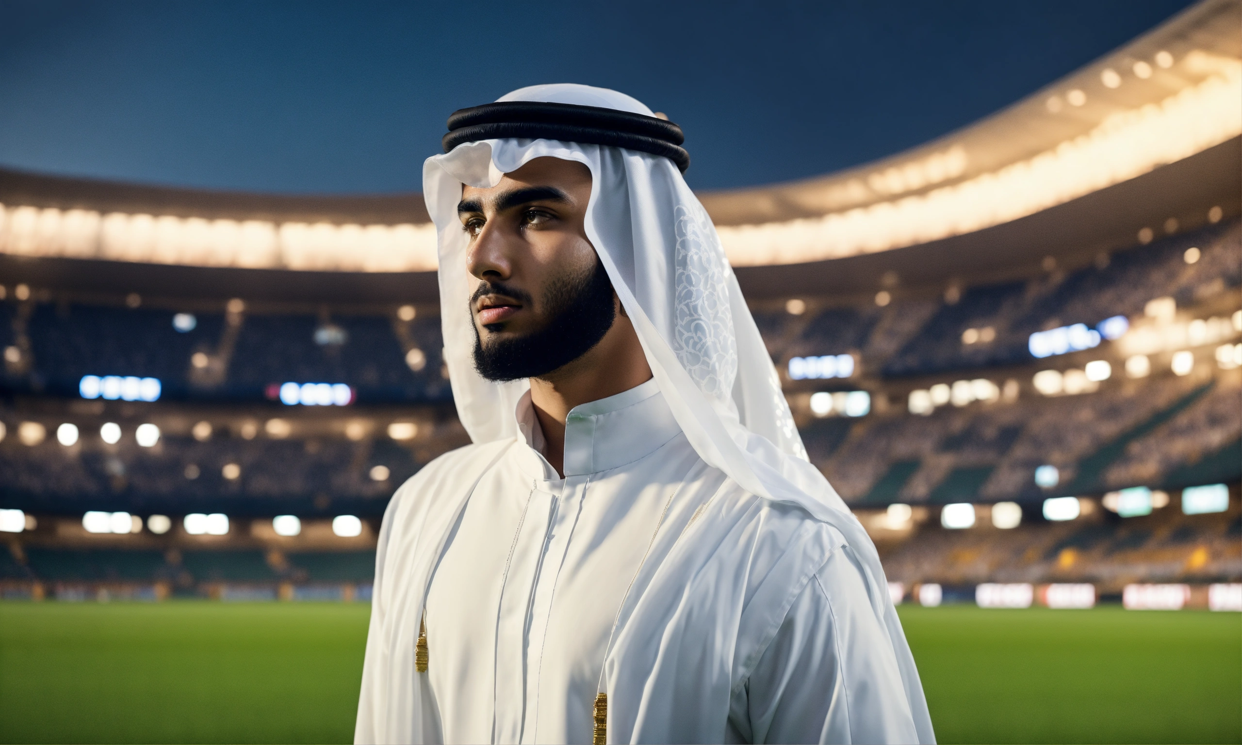 Lexica - Saudi young man, in football stadium, wearing augmented ...