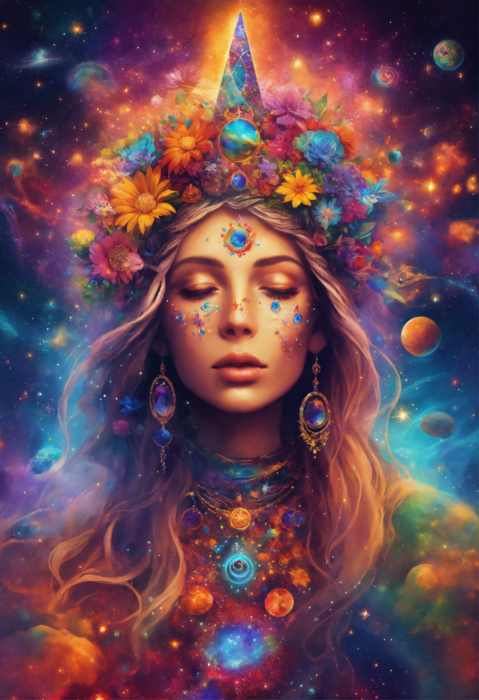 Lexica - Abstract hippy woman smoking dmt, with universe coming out of ...