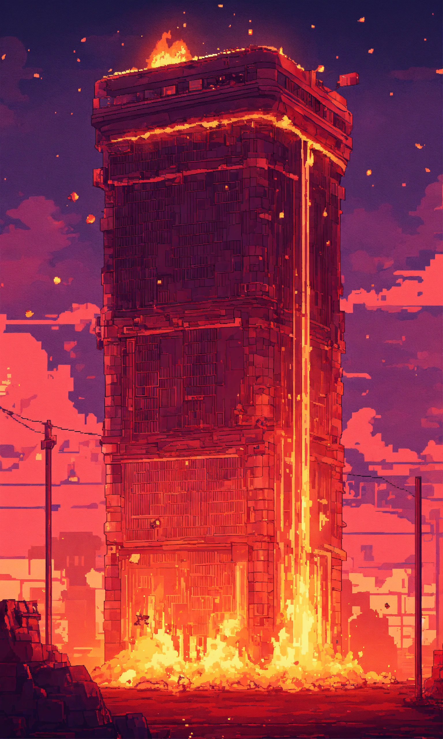 Lexica - Pixel art splash screen. Poorly built tower with toasters ...