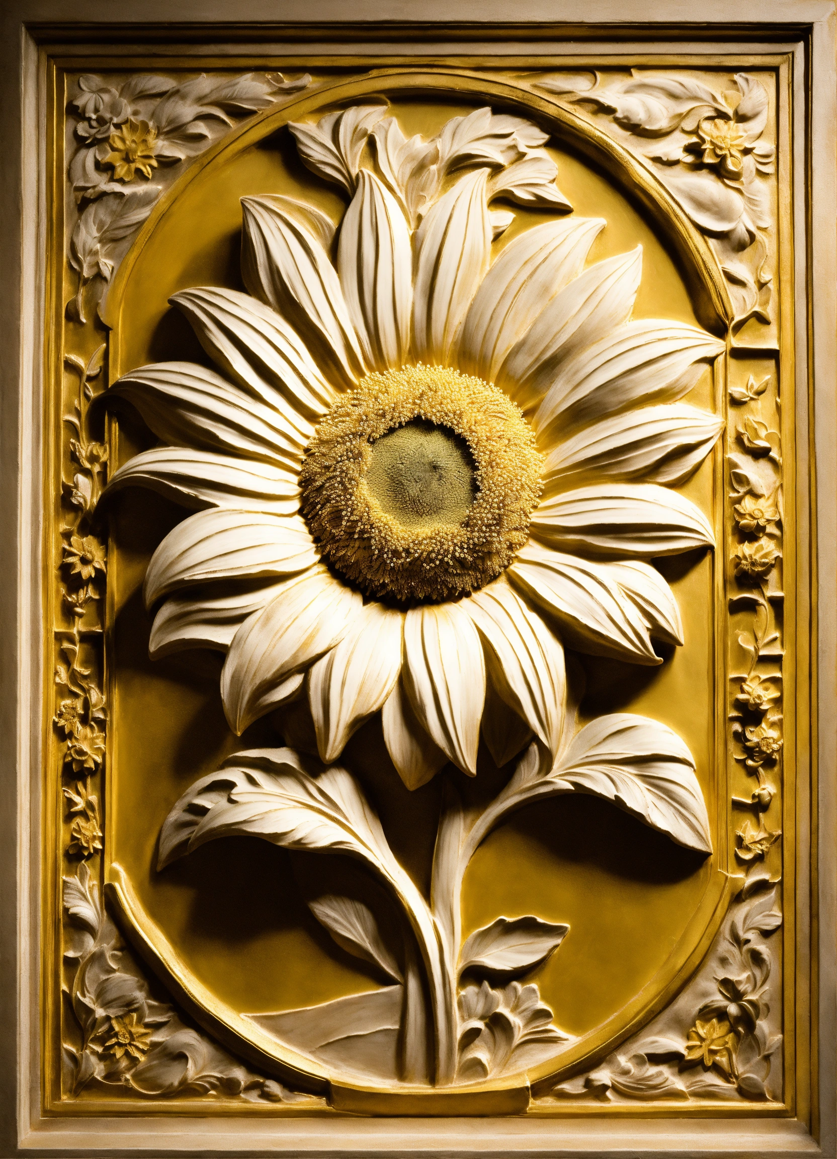 Lexica - Sunflower, similar, relief, plaster , 4k, volume, high detail ...