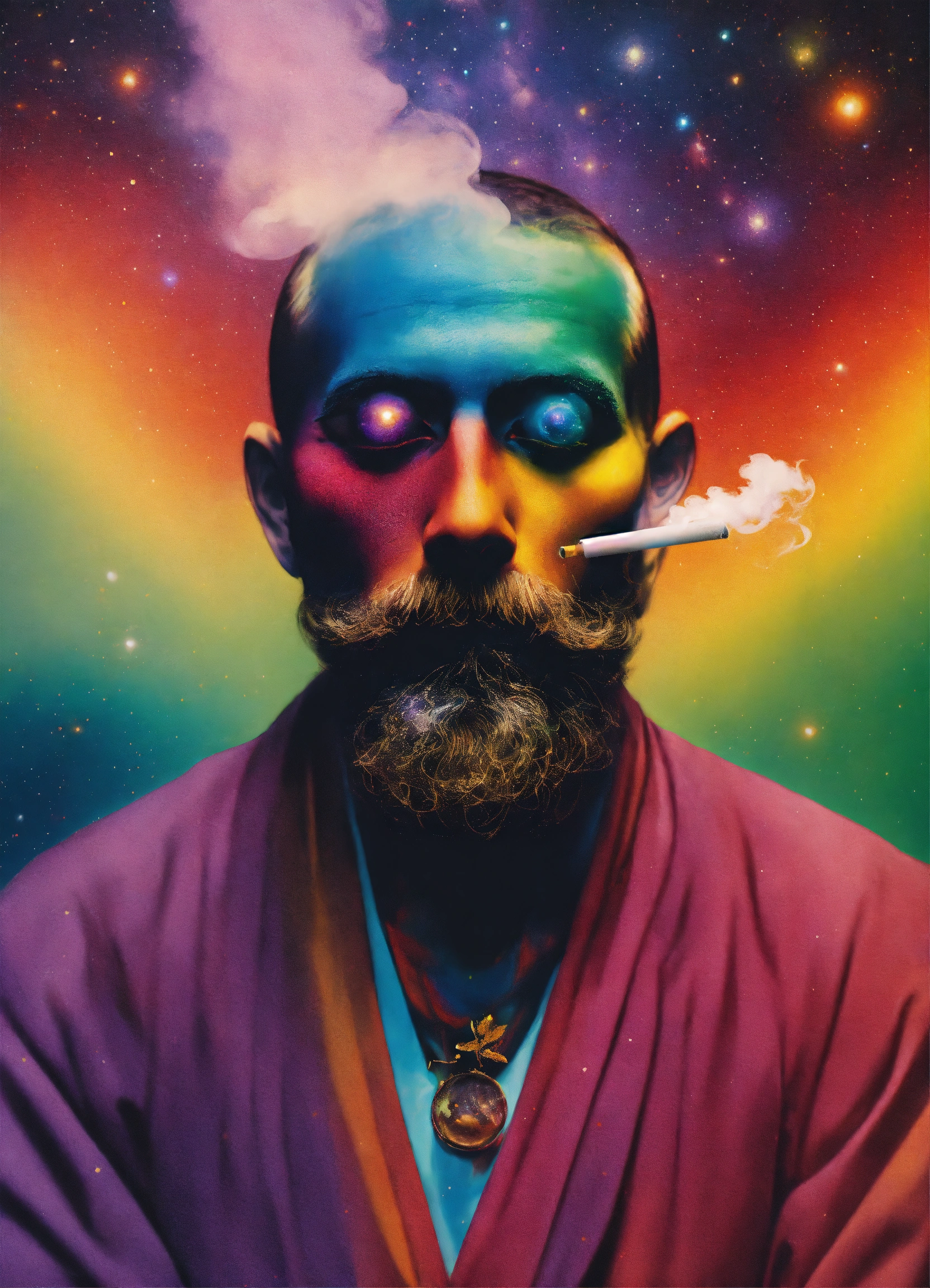 Lexica - Abstract yogi smoking DMT, with galaxy emerging from his third ...