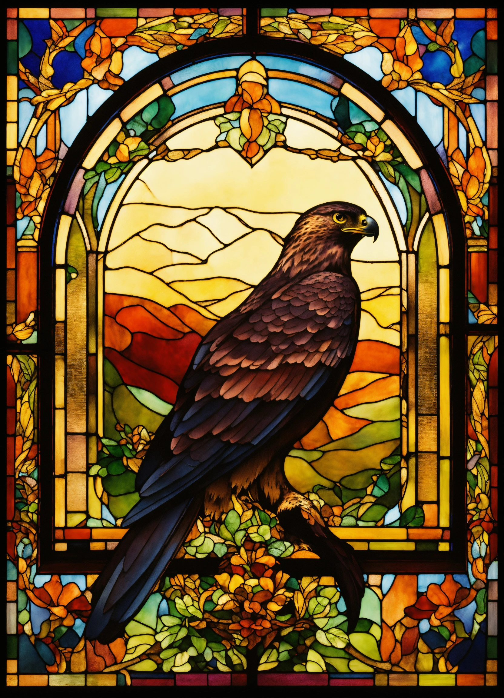 Lexica - A vitral window, art noveau style, with colorful nature ...