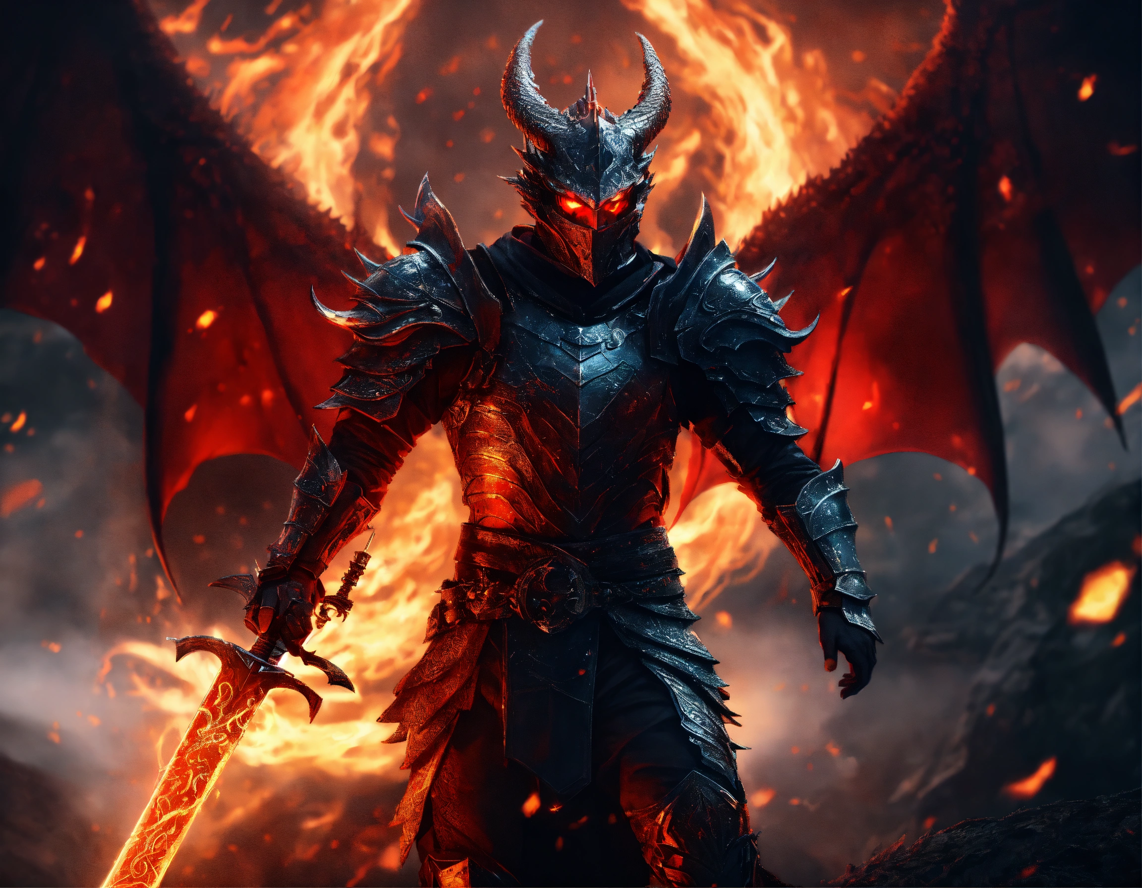 Lexica - Glowing red eyes knight with a black armor and 85% ...