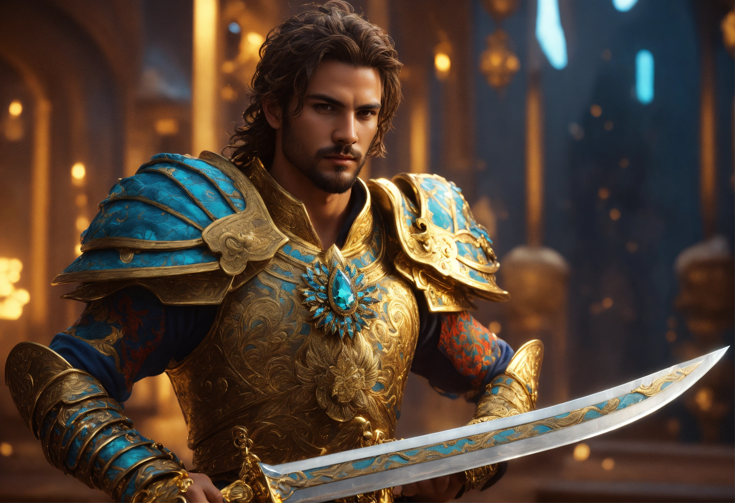 Lexica - Warrior,male, full body, psychedelic, brass, gold and diamonds ...