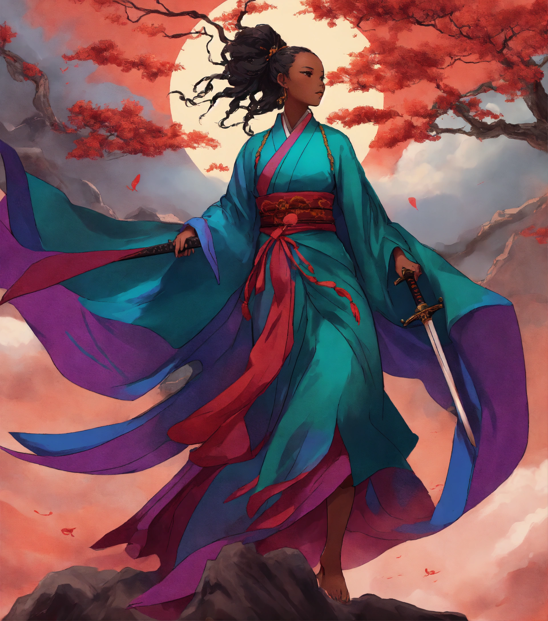 Lexica - An African woman cultivator in jewel tone flowing robes ...