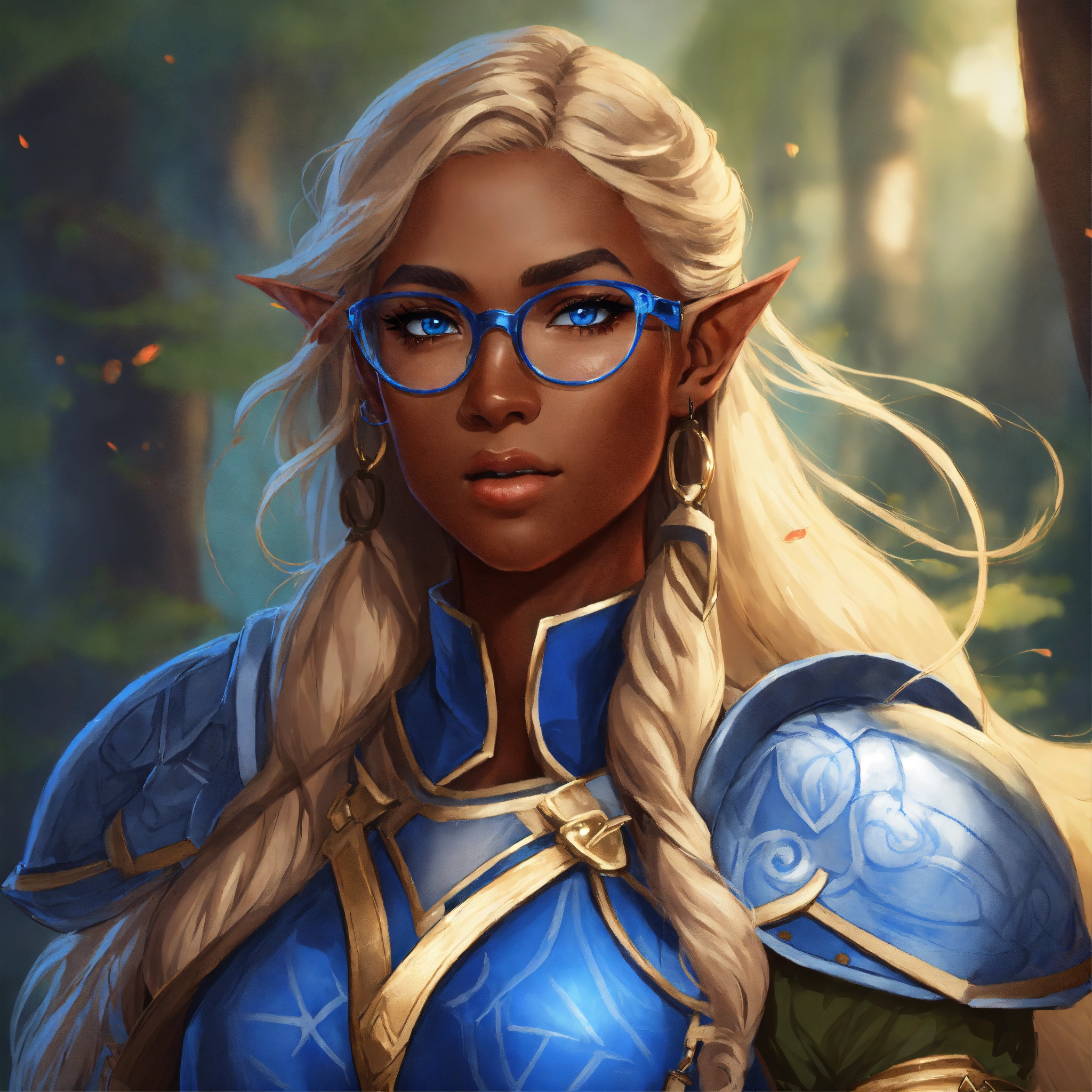 Lexica - A very brown skinned half elf woman, wearing glasses with deep ...