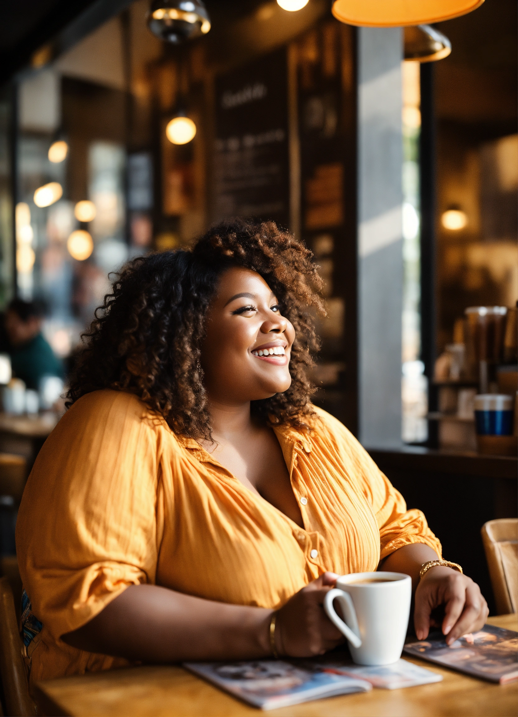 Lexica - Fashion Portrait of plus size black woman, smiling, sun ...
