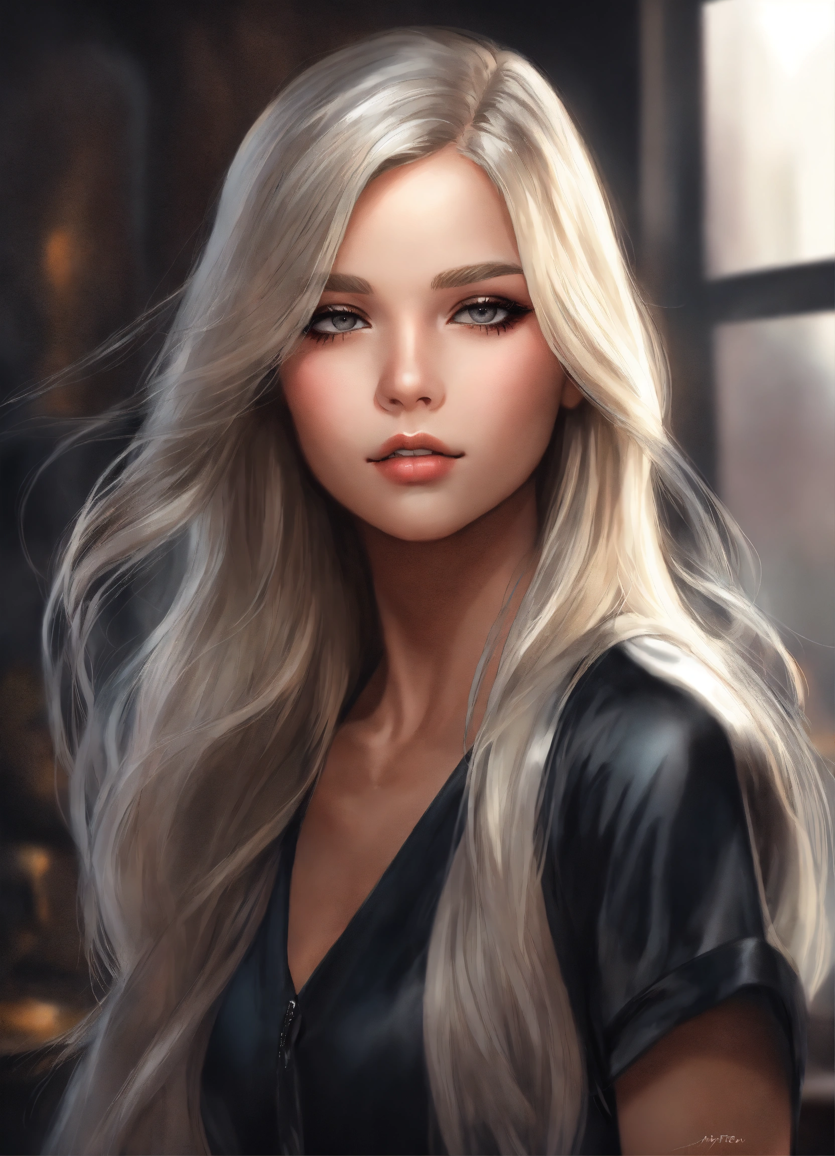 Lexica - Beautiful platinum grey blond young tween 2d drawing. Petite ...