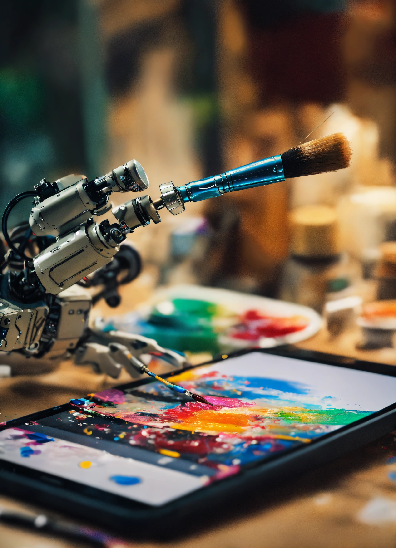 Lexica - Robot arm holding a technological paintbrush editing ...