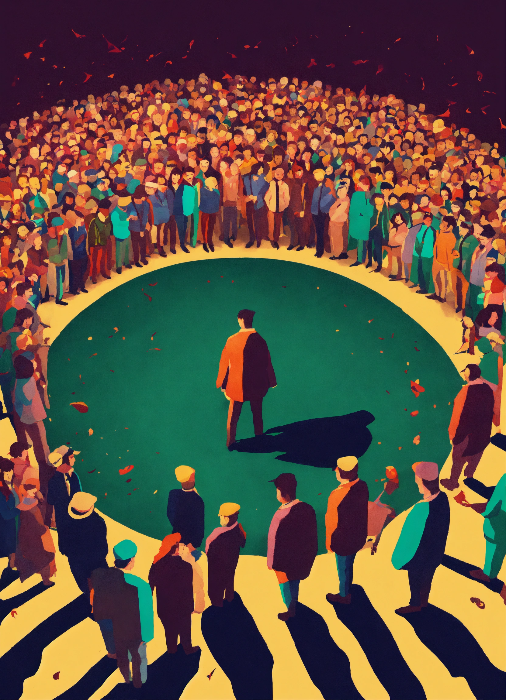 Lexica - A lone person getting surrounded by an angry mob of people in ...