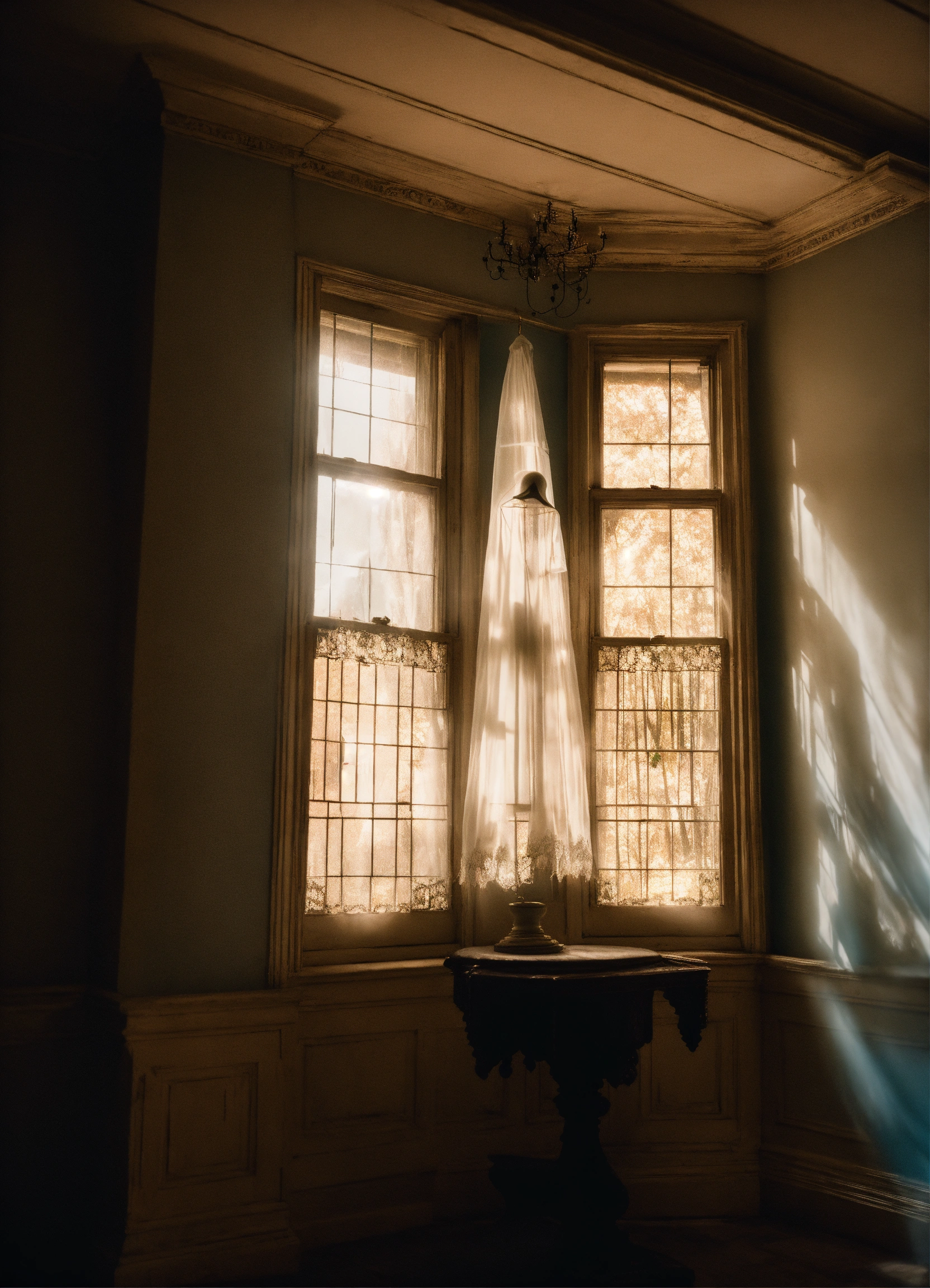 Lexica - A ghostly apparition appearing in an old mansion's window ...