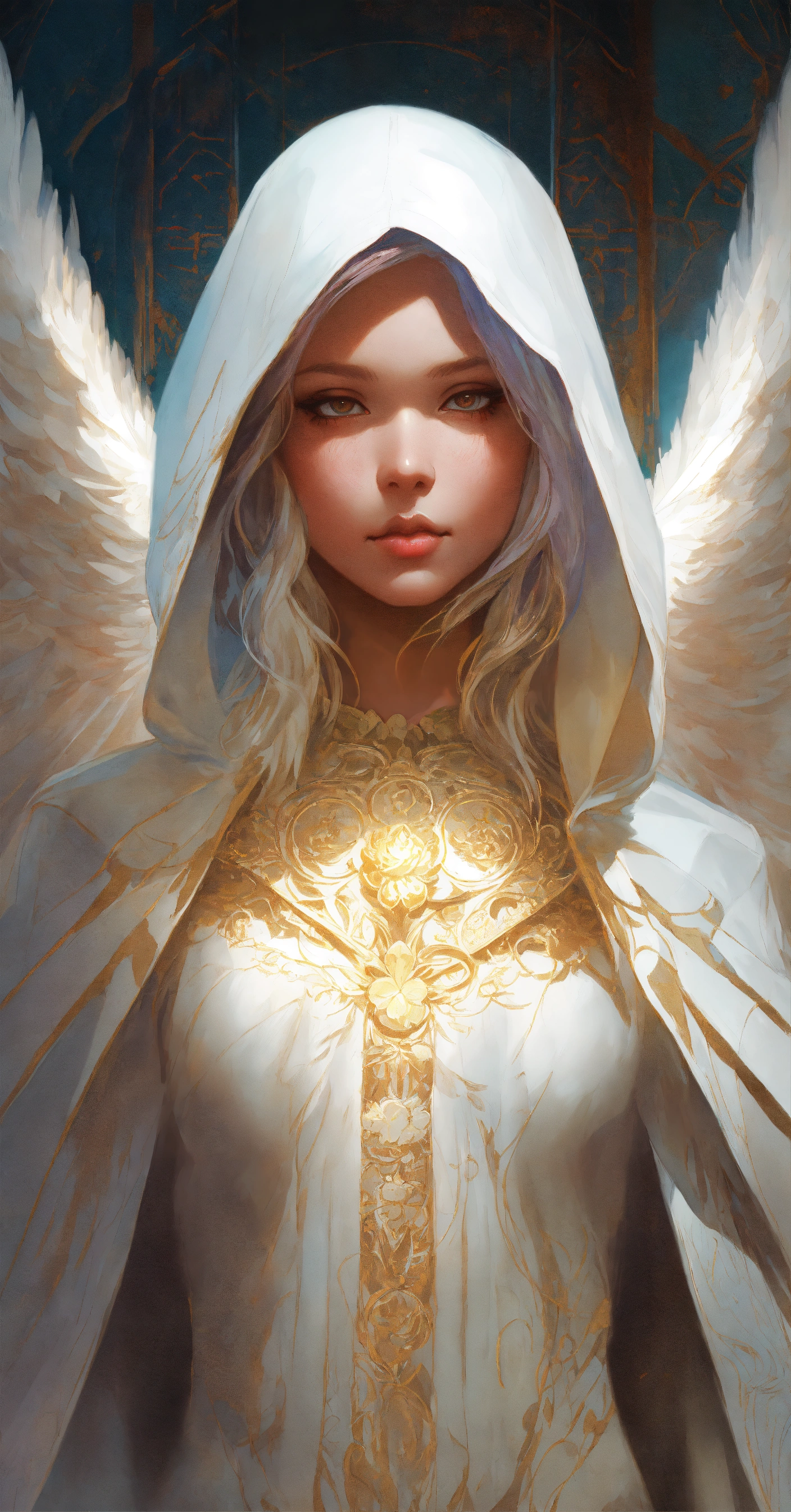 Lexica - A beautiful portrait of a beautiful white female angel in hood ...