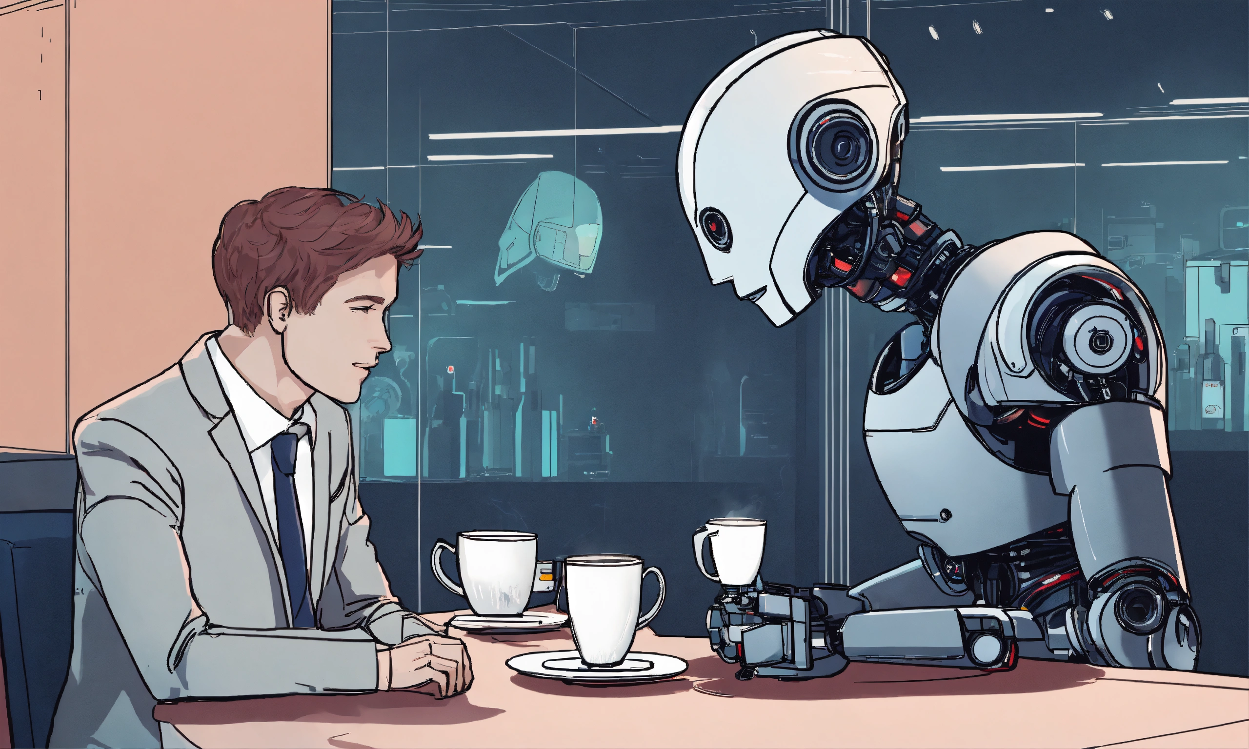 Lexica - A robotic assistant in a suit having a chat with an AI robot ...