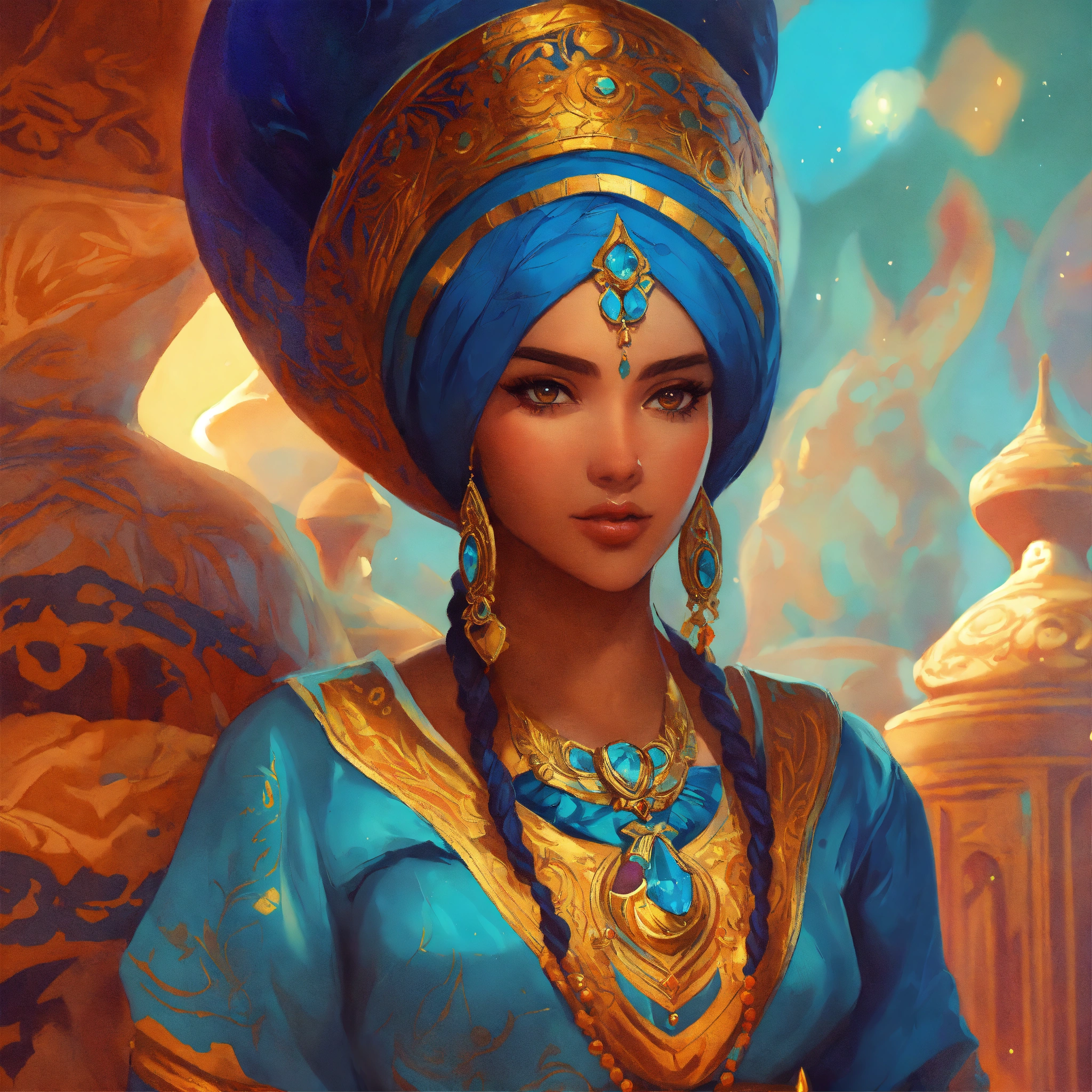 Lexica - Genie, arabic mythology, volumetric cartoon oil paint, 2D book ...