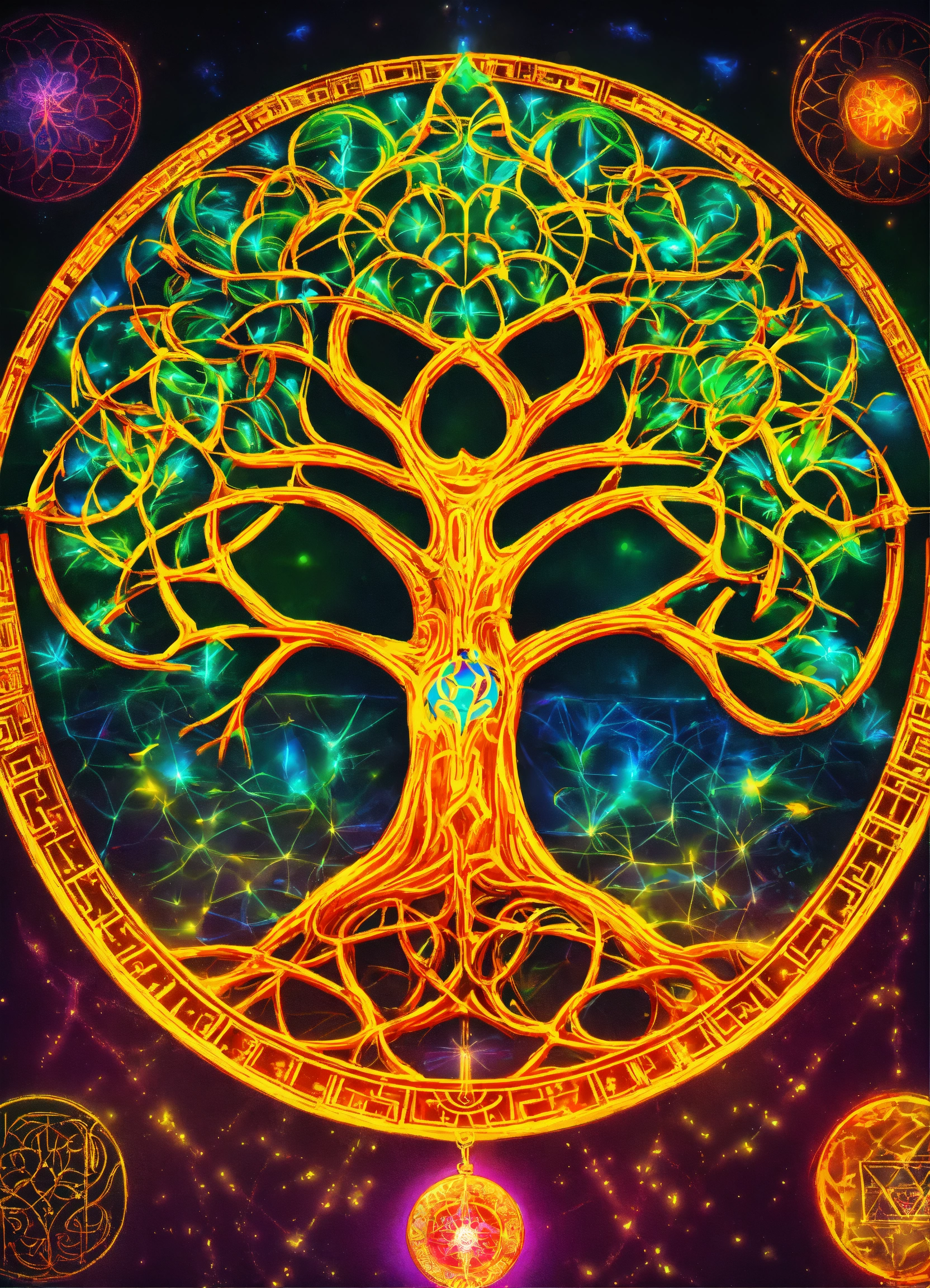 Lexica - Tree of life symbole, inter-connected, outer-connected, fluo ...