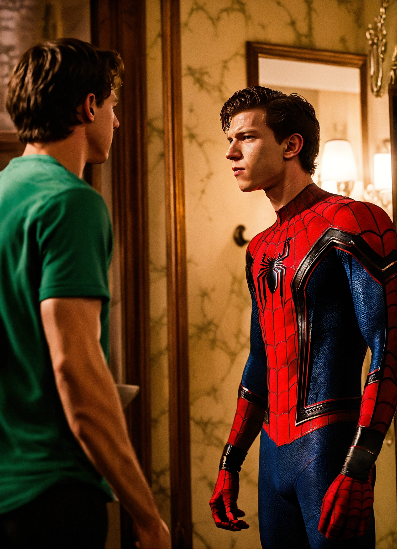 Lexica - Spider-Man tom holland looking at a mirror and seeing a Terry ...