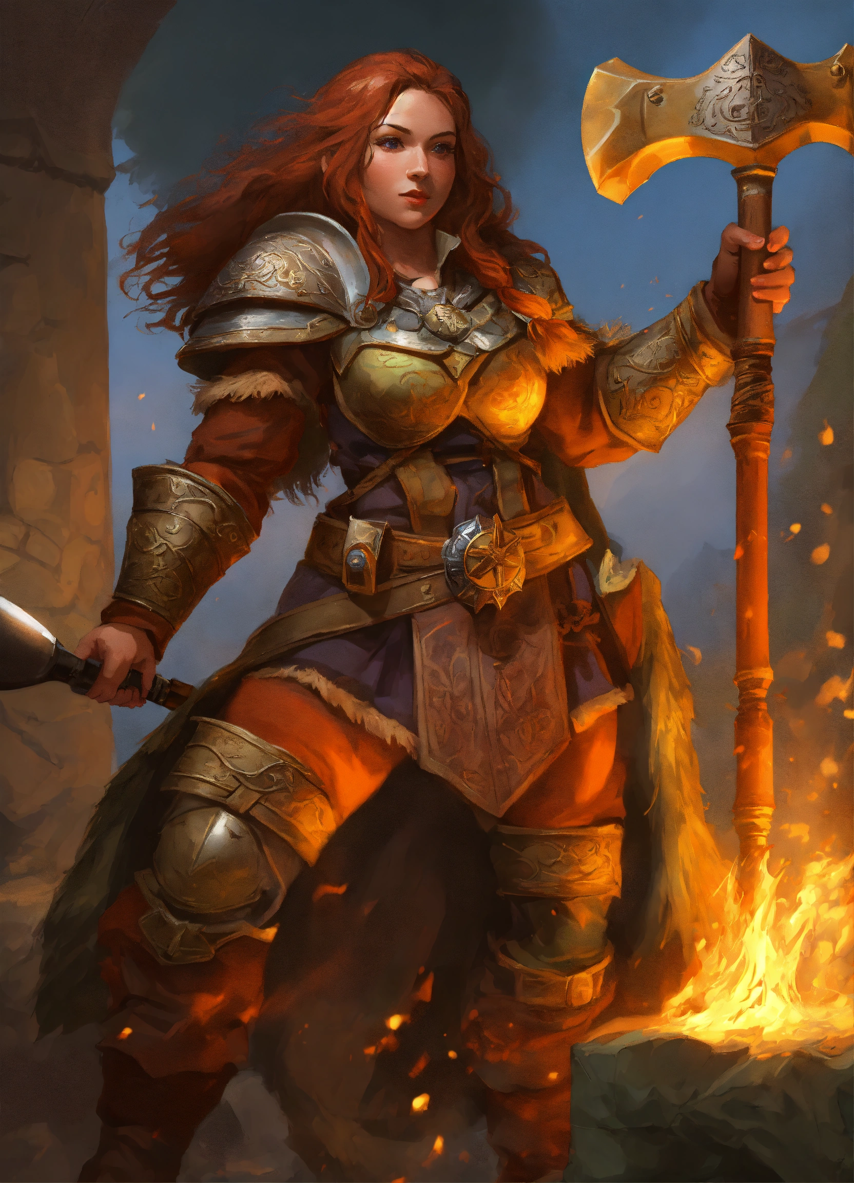 Lexica - A female hill dwarf with a war hammer and healer, fantasy, HD, DnD