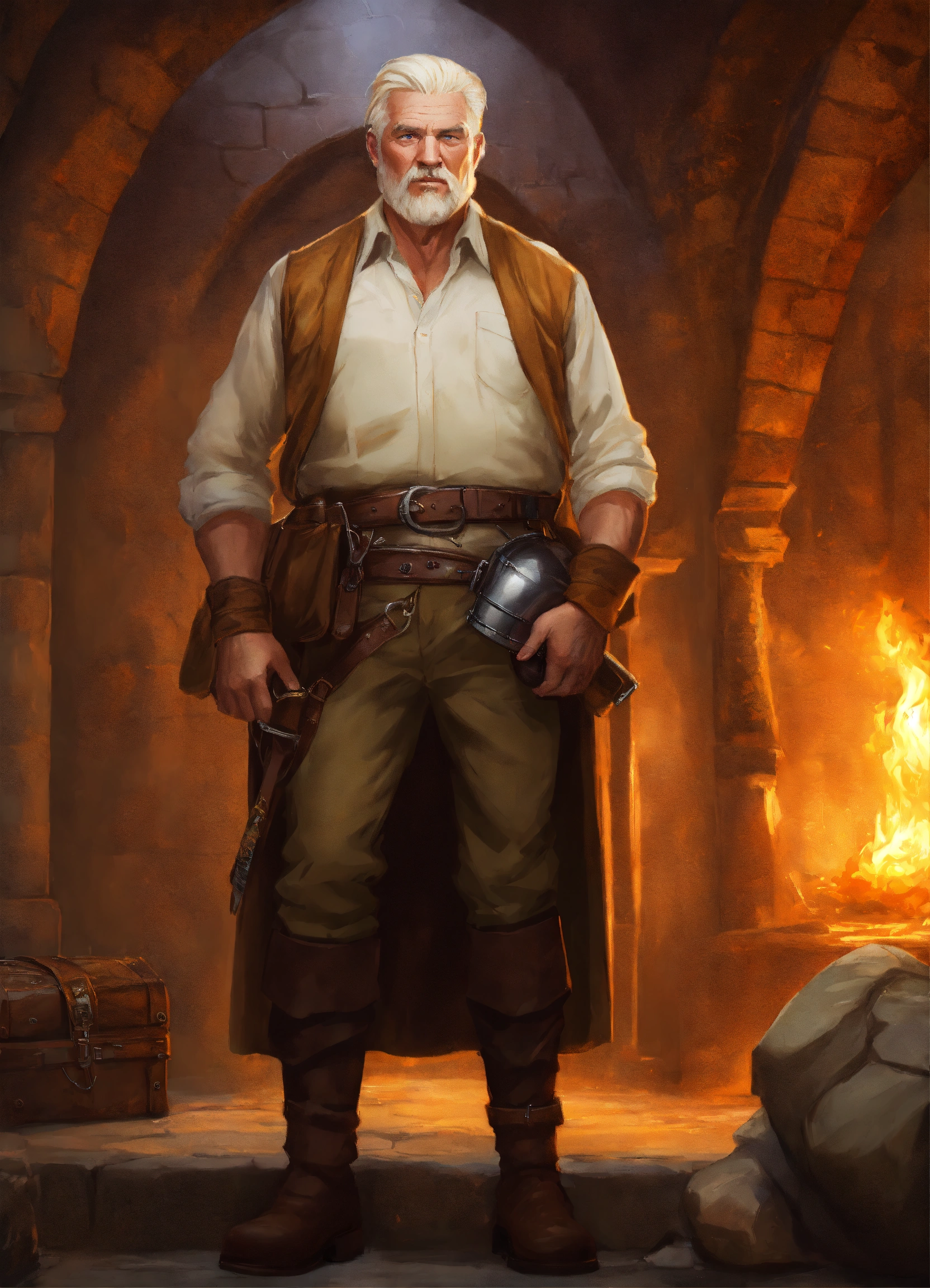 Lexica - Heavy set older man with platinum blonde hair manager foreman ...