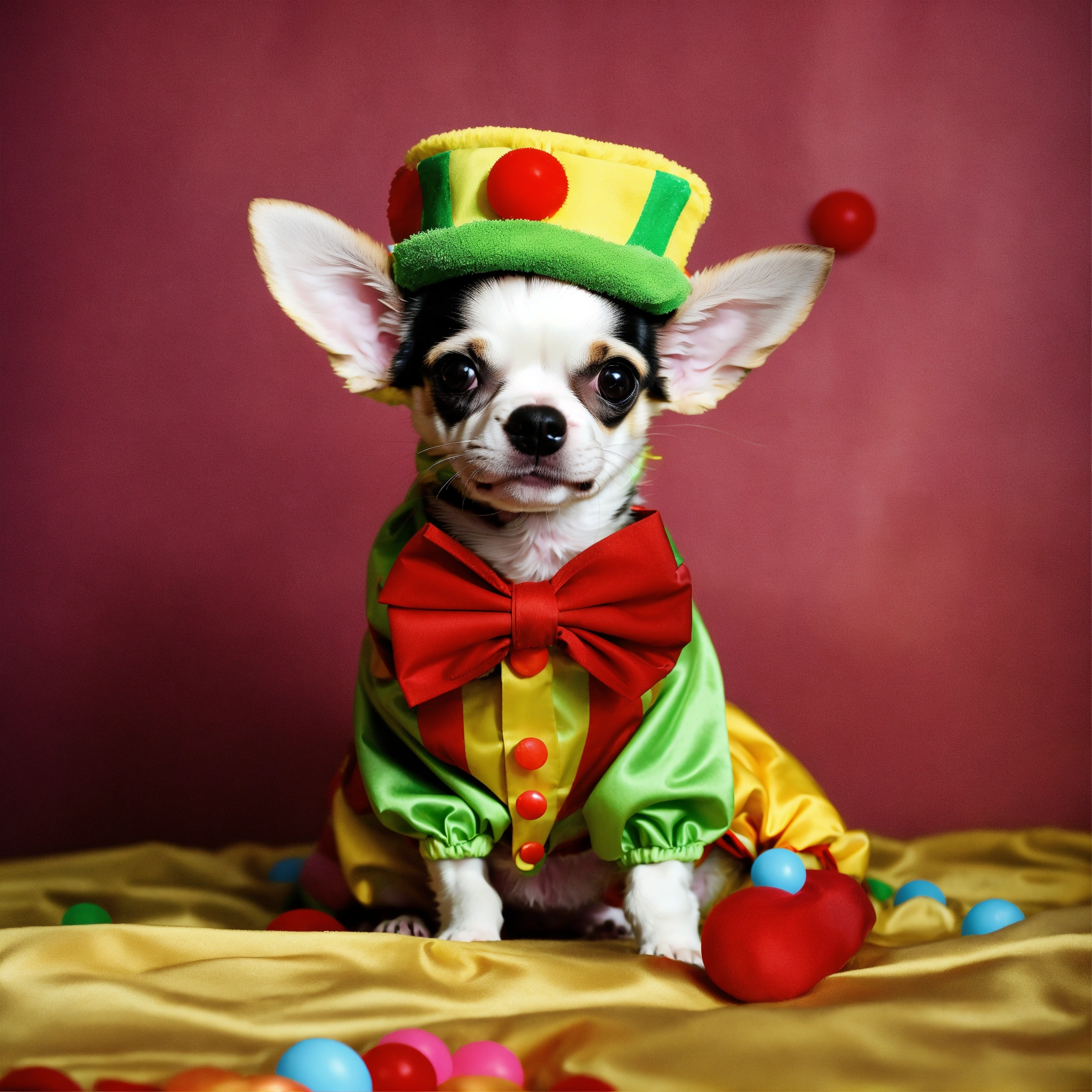 Lexica - A very cute and sweet baby Chihuahua puppy dressed as a clown ...