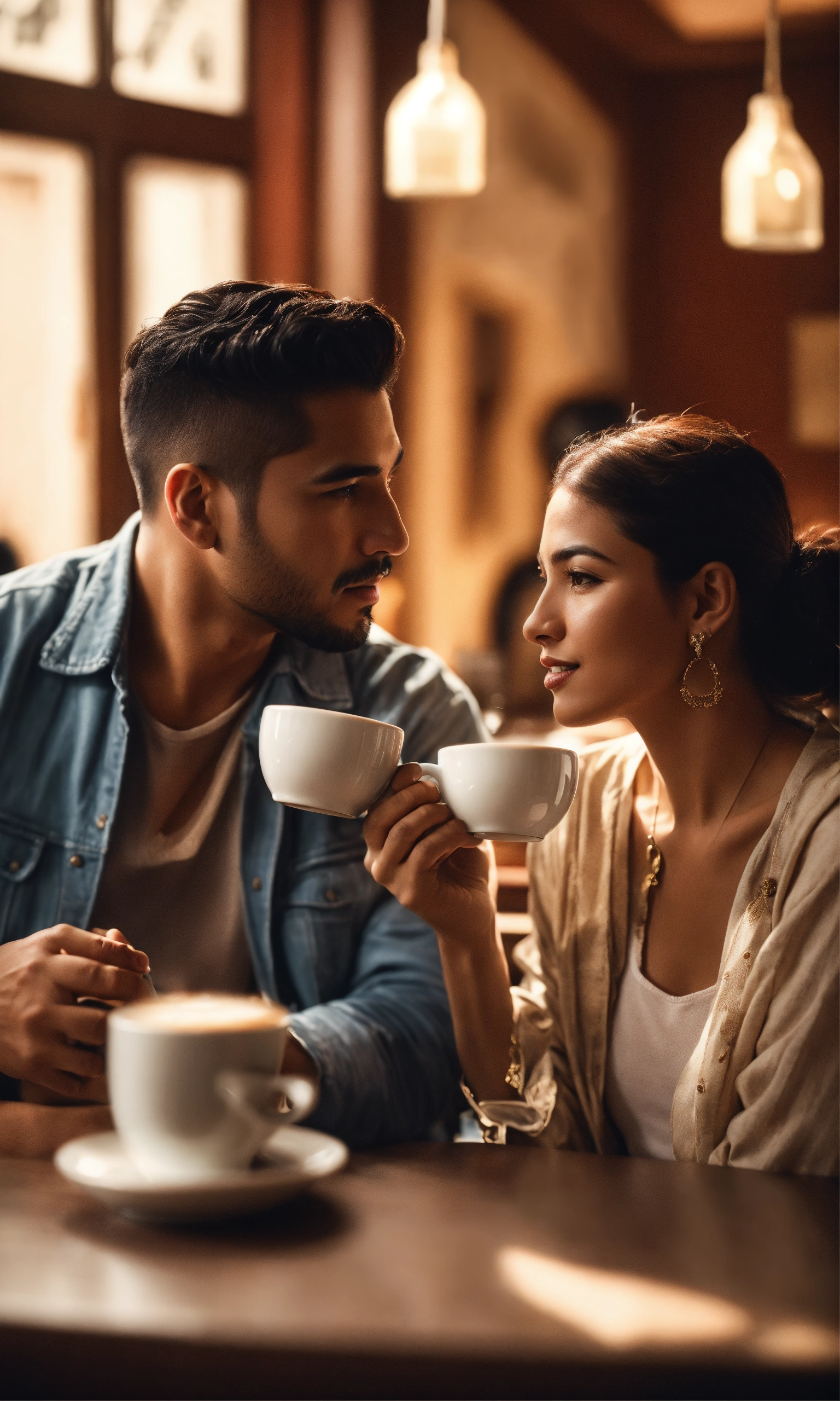 Lexica - Cinematic photo latino couple having coffee, reconciliation ...