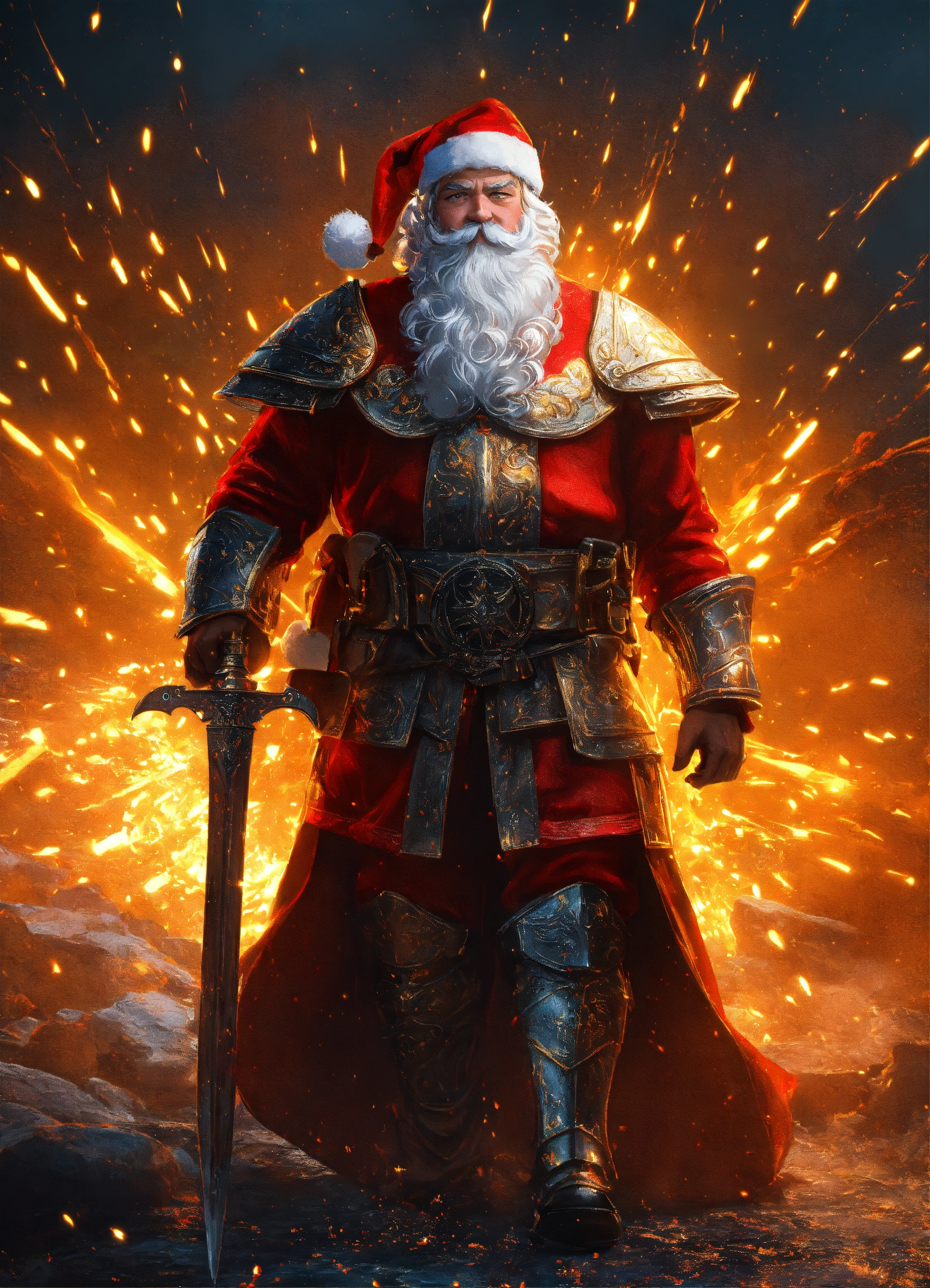 Lexica - ((Santa Claus in armor)), Full Body, Detailed Fearless Stern ...