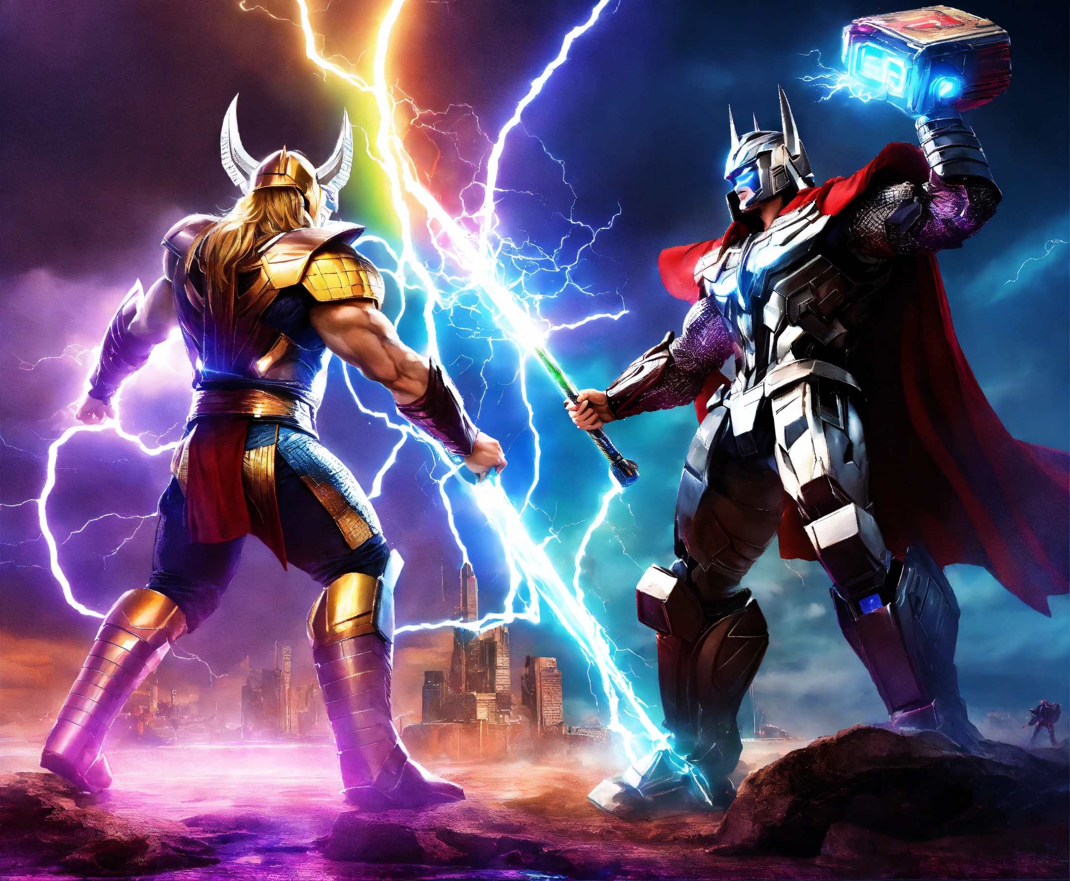 Lexica - Glowing dark thor vs transformer Megatron god rainbow water ...
