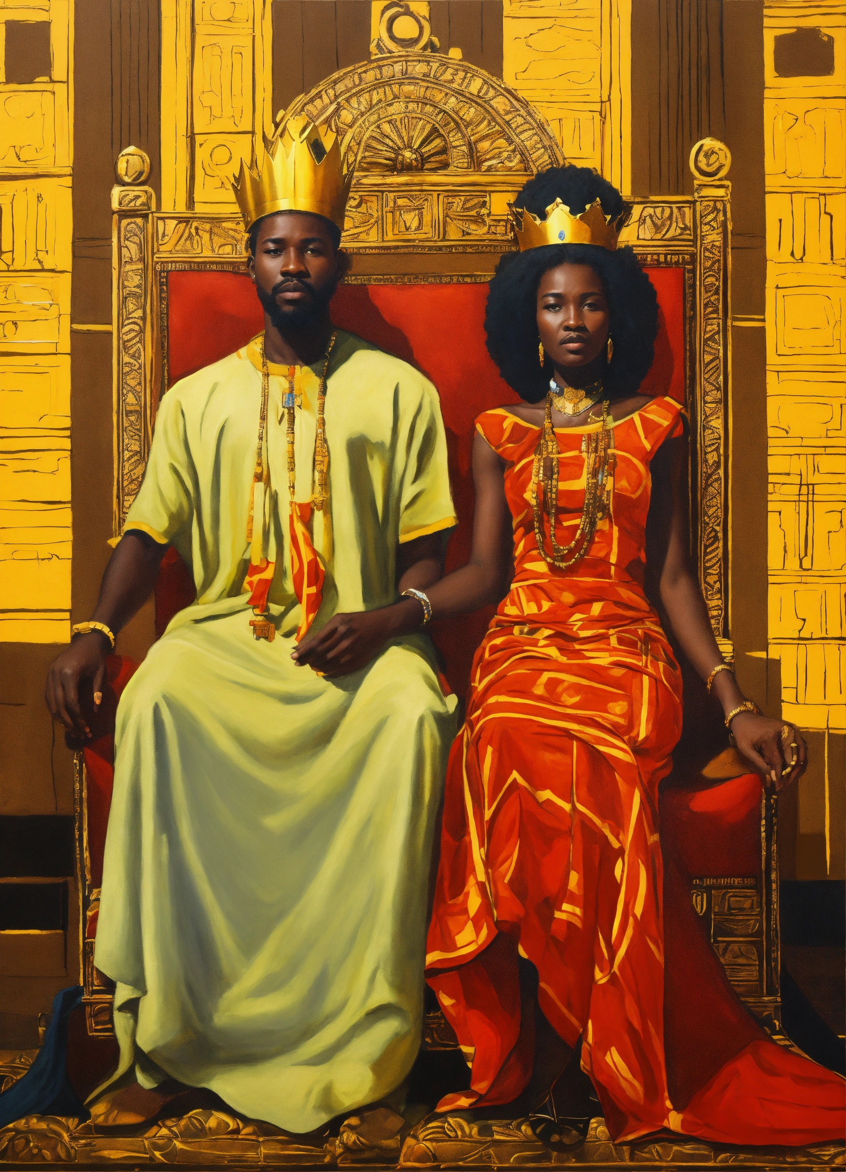 Lexica - African king and his queen on a throne, systemic painting