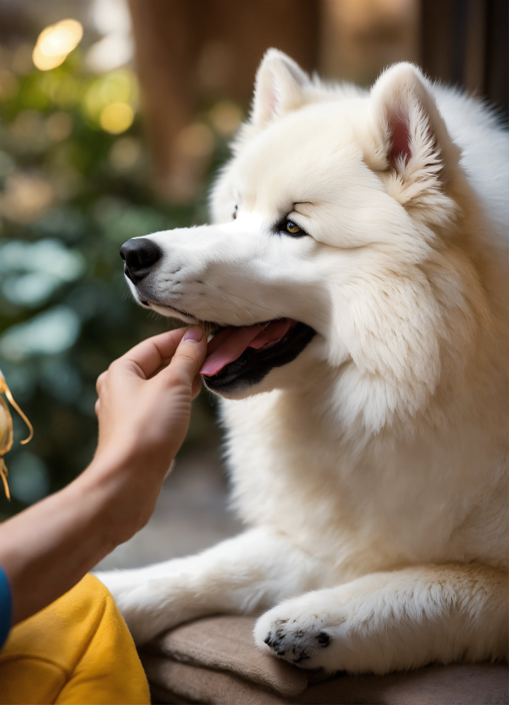 Lexica - A human palm touching the palm of a Samoyed dog's paw ...