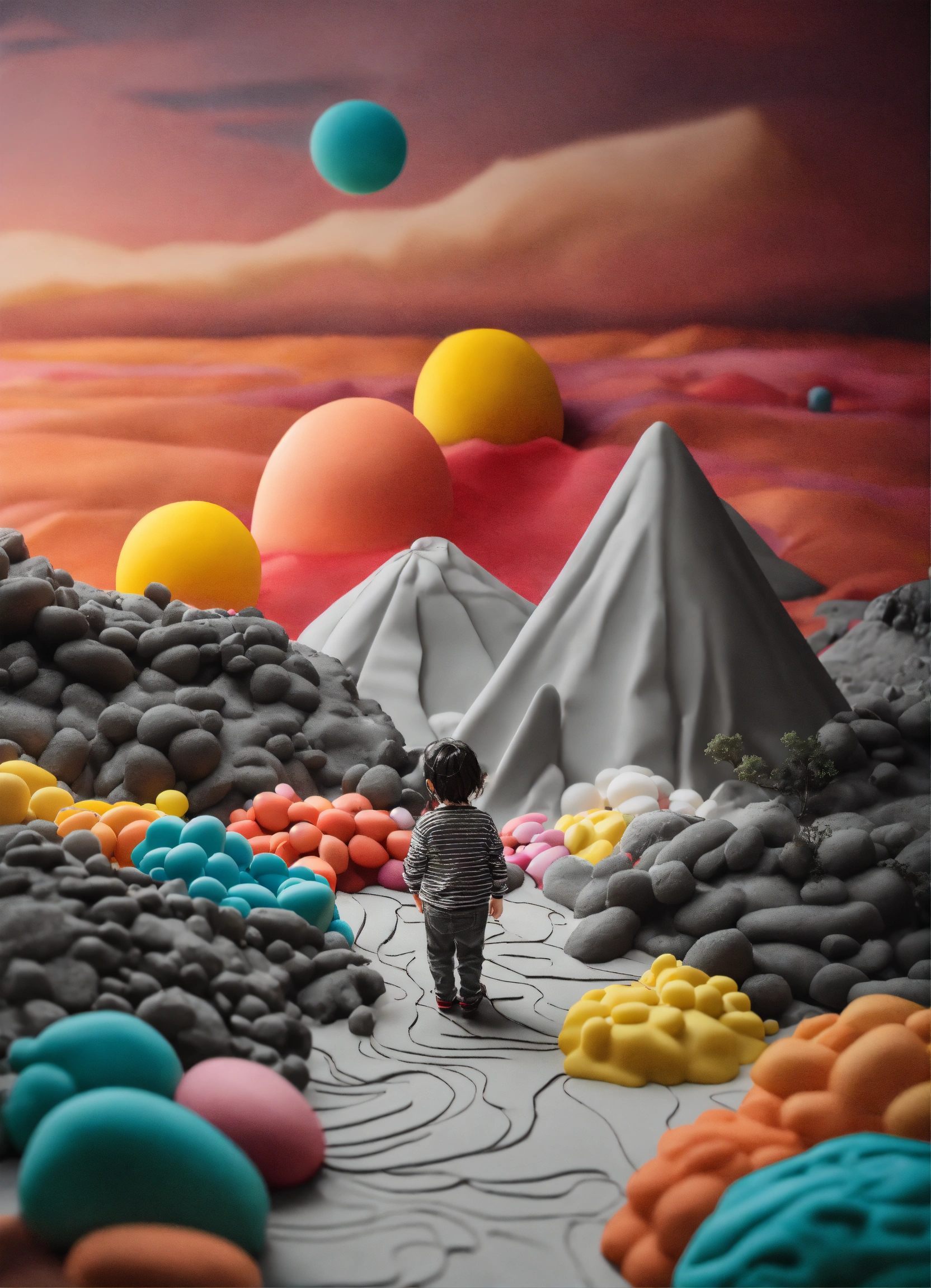 Lexica - Black and white and colors, 3d surreal, hand-made modeling ...