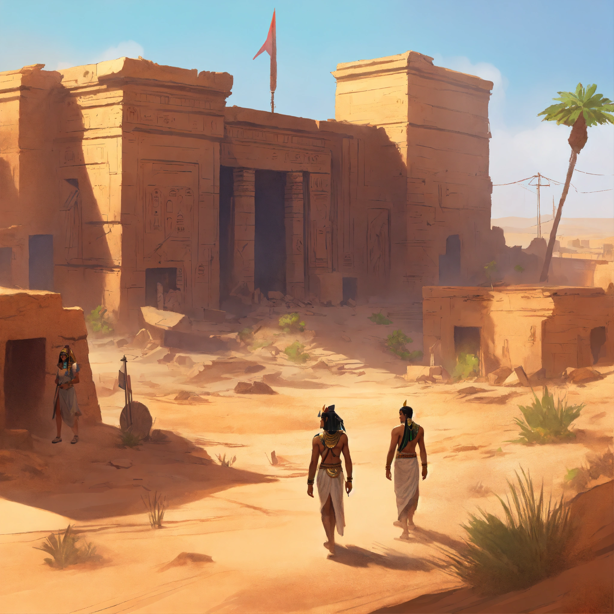 Lexica - Egyptian landscape with post-apocalyptic ruins, cartoon oil ...