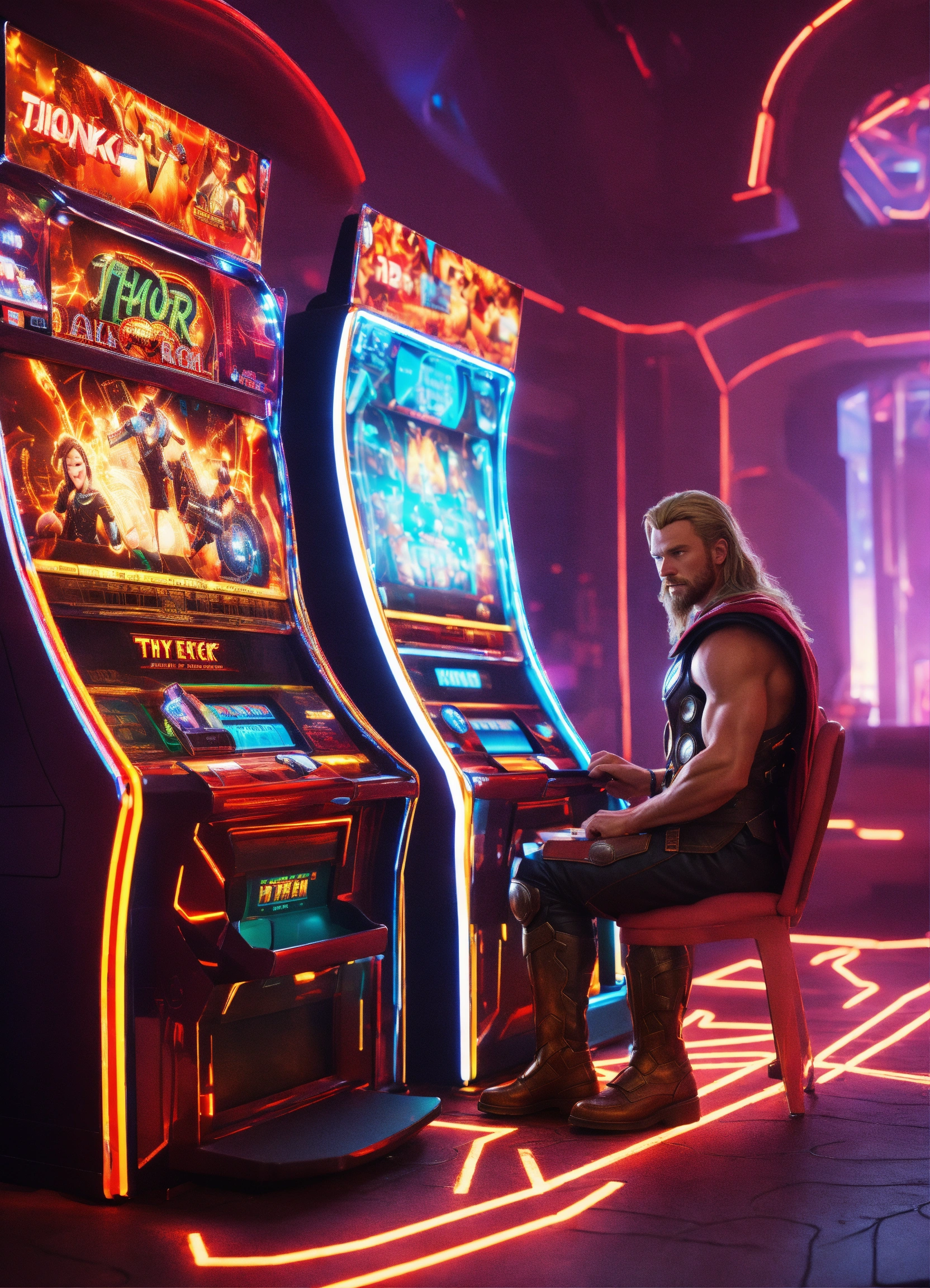 Lexica - 3D realistic THOR with mljonir playing slot machine FUTURISTIC ...