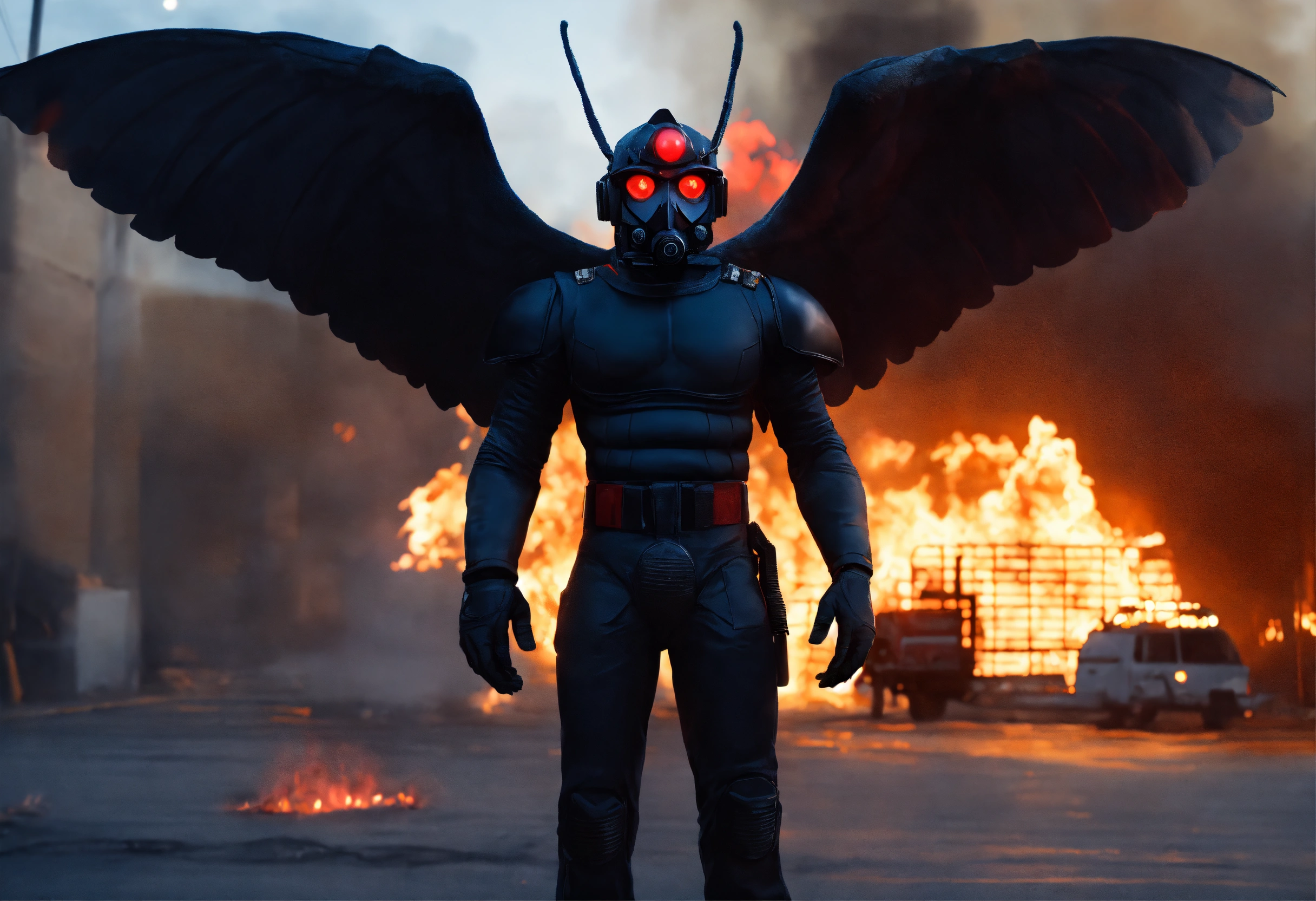 Lexica - Photorealistic,humanoid mothman with black body and red ...