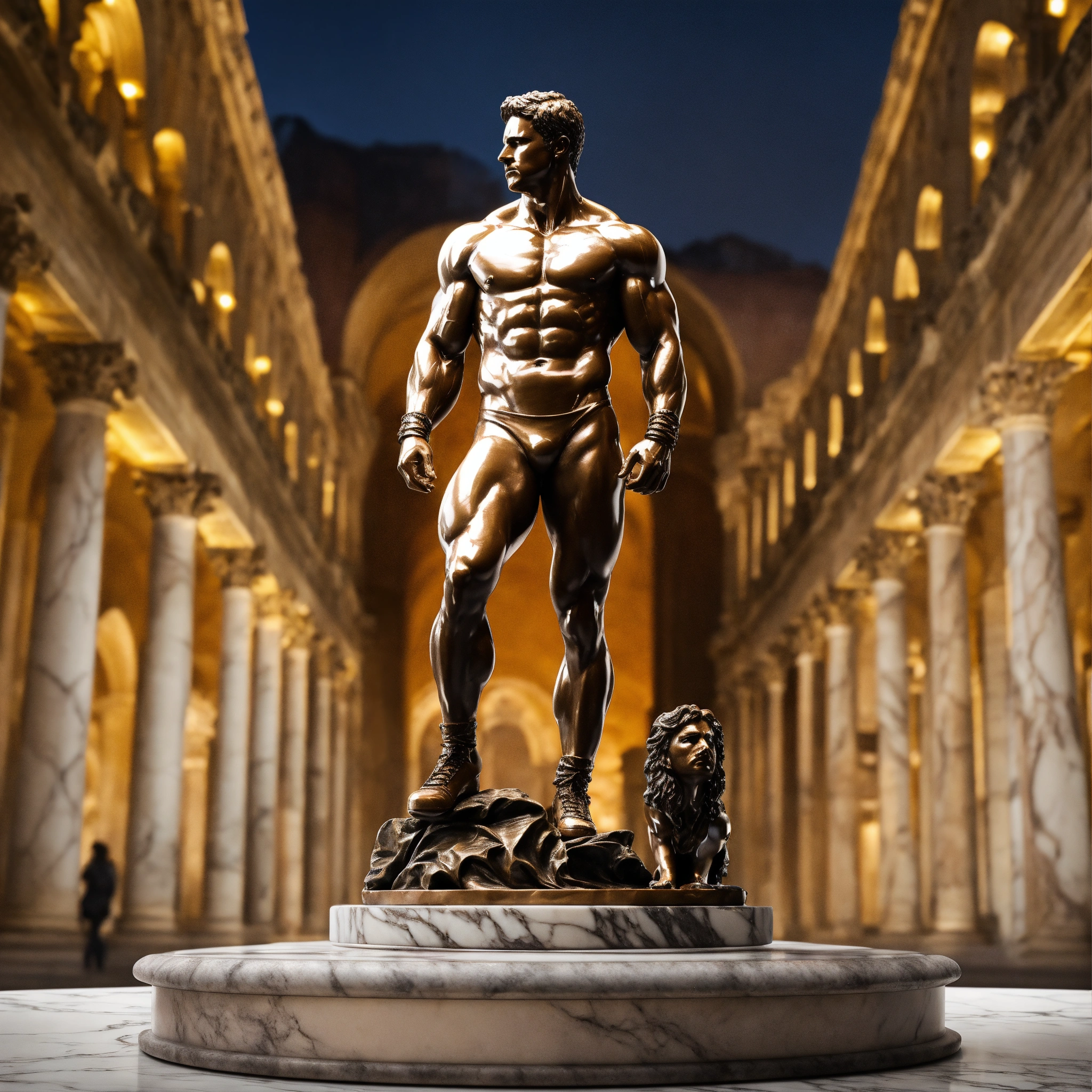 Lexica - Sculpture full body muscular em bronze on top of a marble base ...