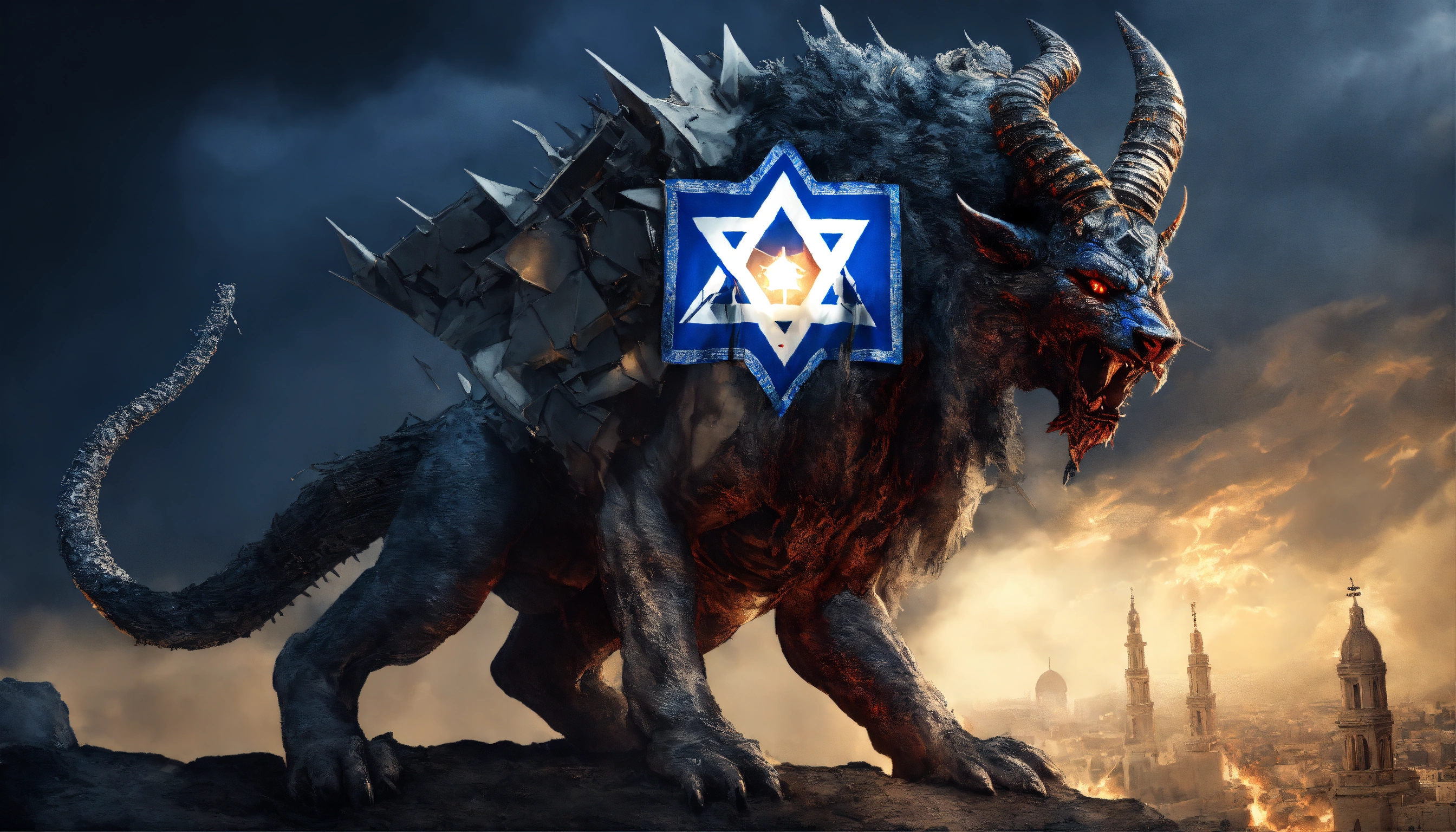 Lexica - Evil demonic Israel demon with an Israeli flag beast with an ...