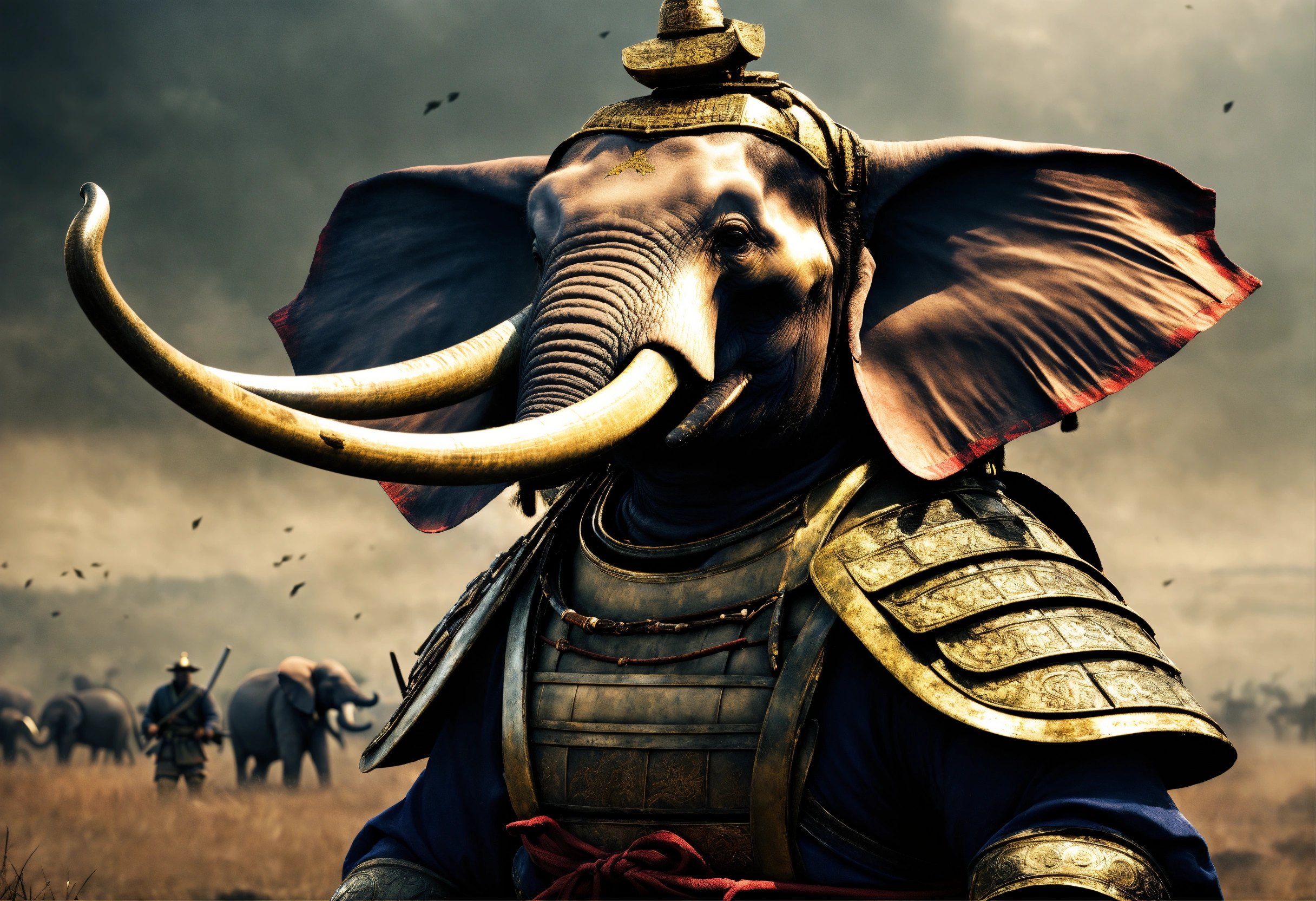 Lexica - Elephant samurai. Battlefield. Hyper realistic.