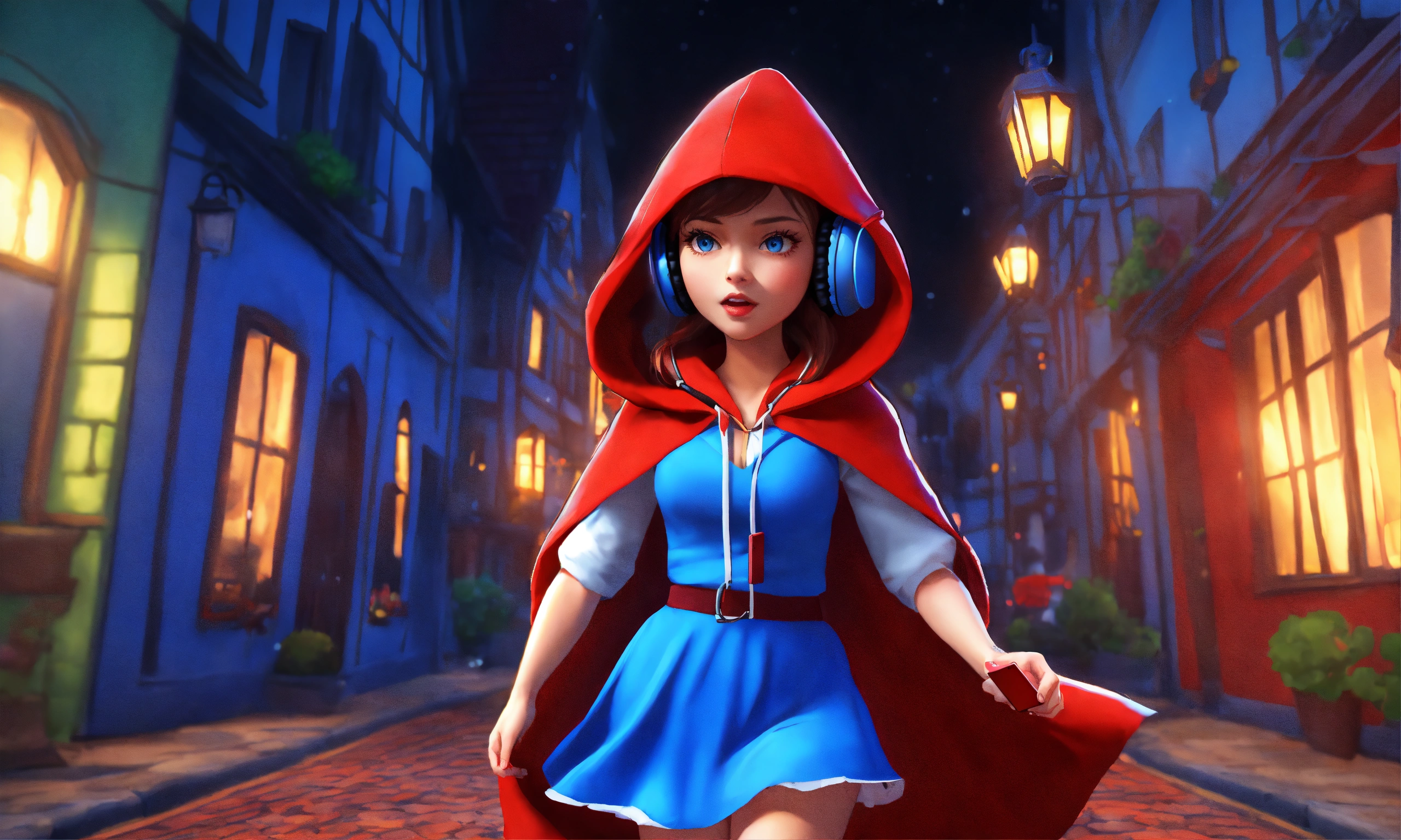 Lexica - Cartoons scared modern Red Riding Hood, wearing short blue ...