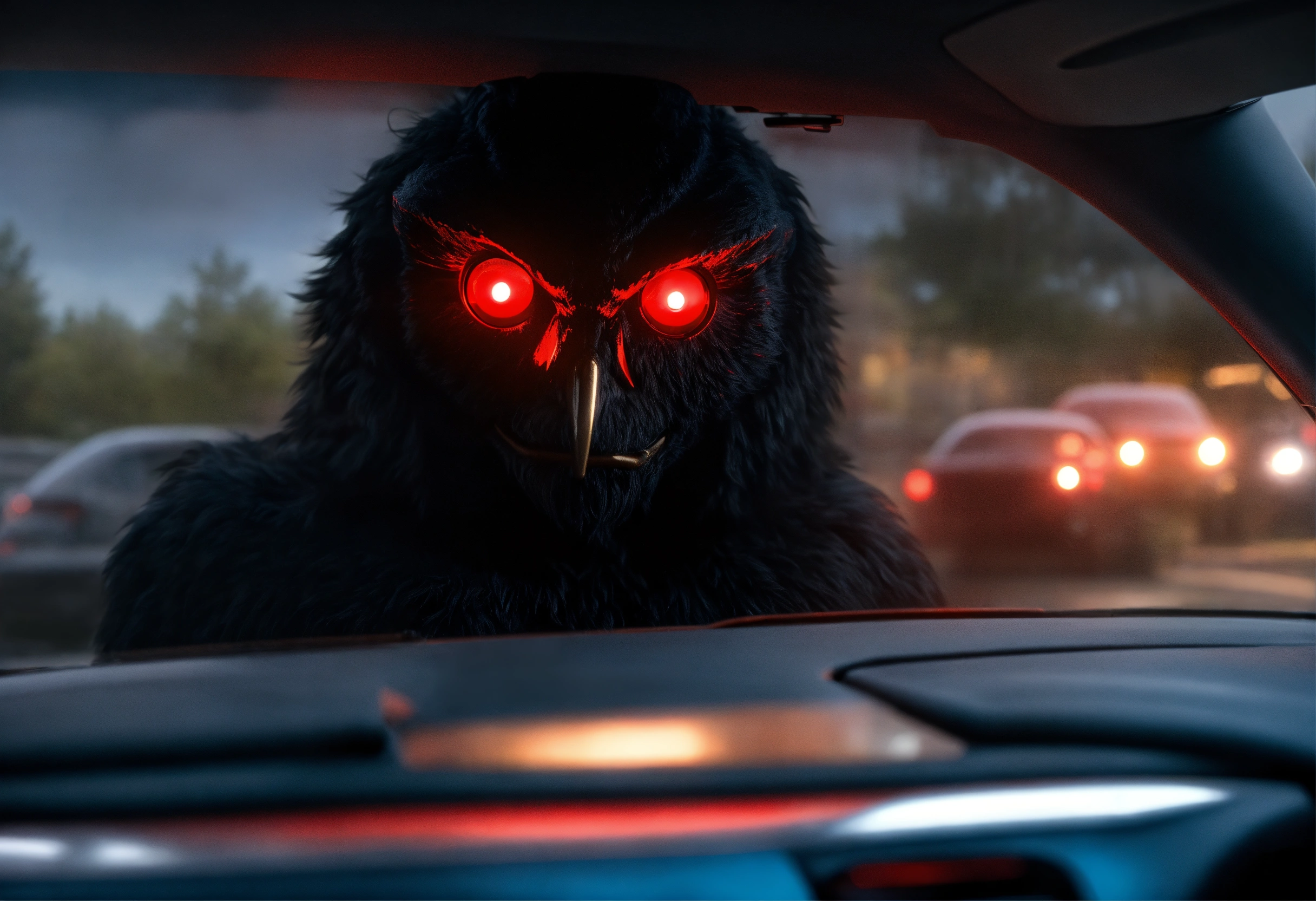 Lexica - Photorealistic, looking out of front windshield of car at ...