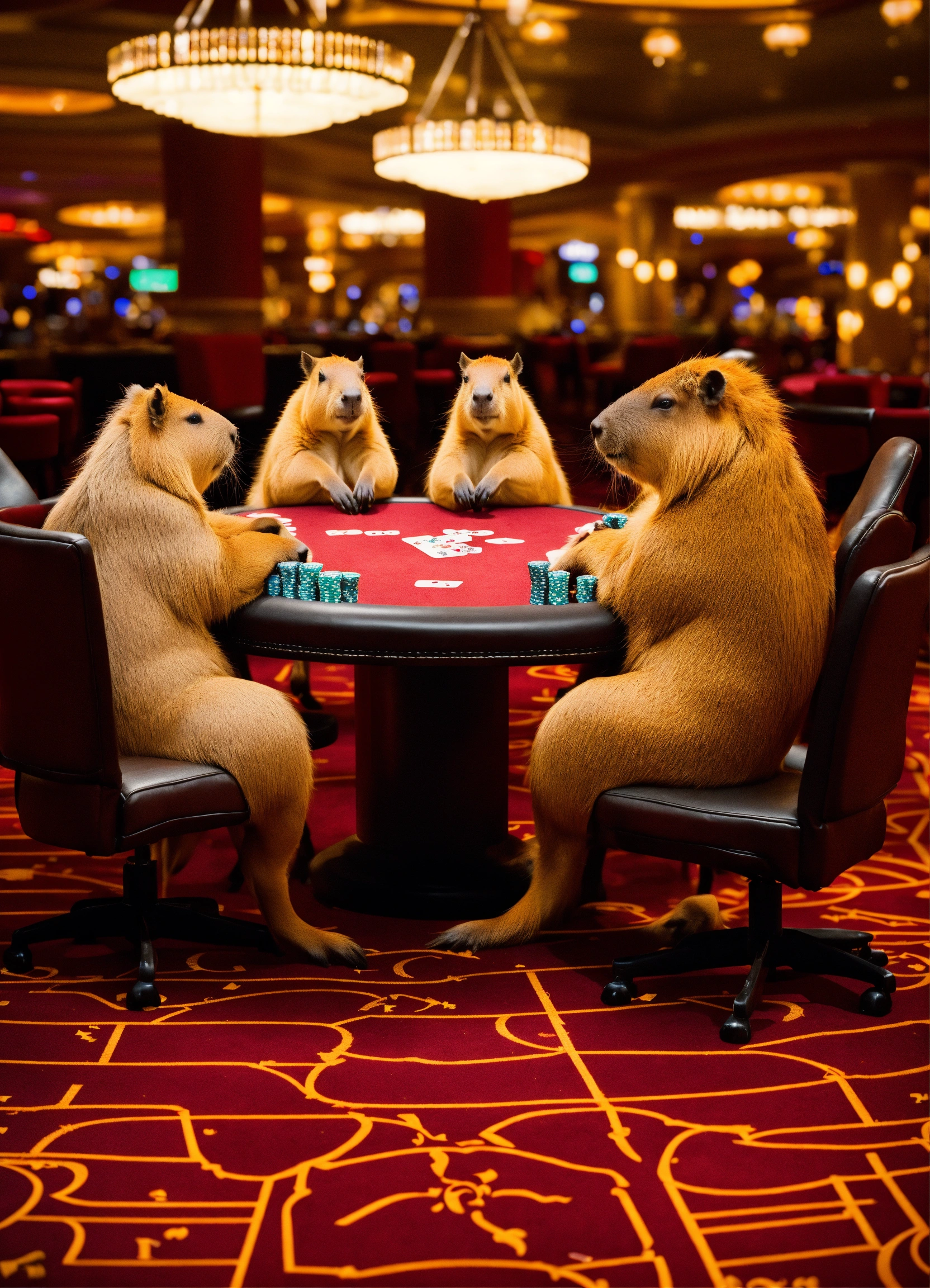 Lexica - Group of capybaras playing cards in a casino in Las Vegas, 8k ...