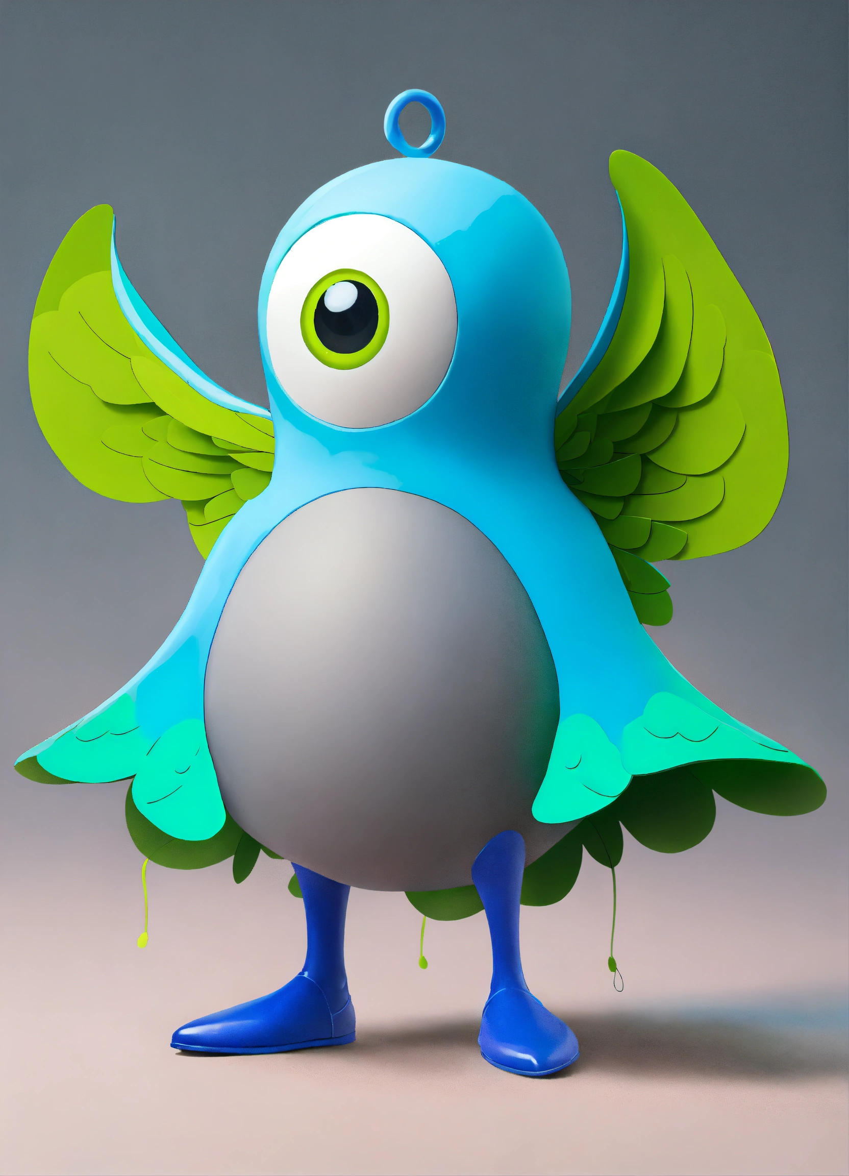 Lexica - A gray cartoon blob with one eye, bright green wings, and blue ...