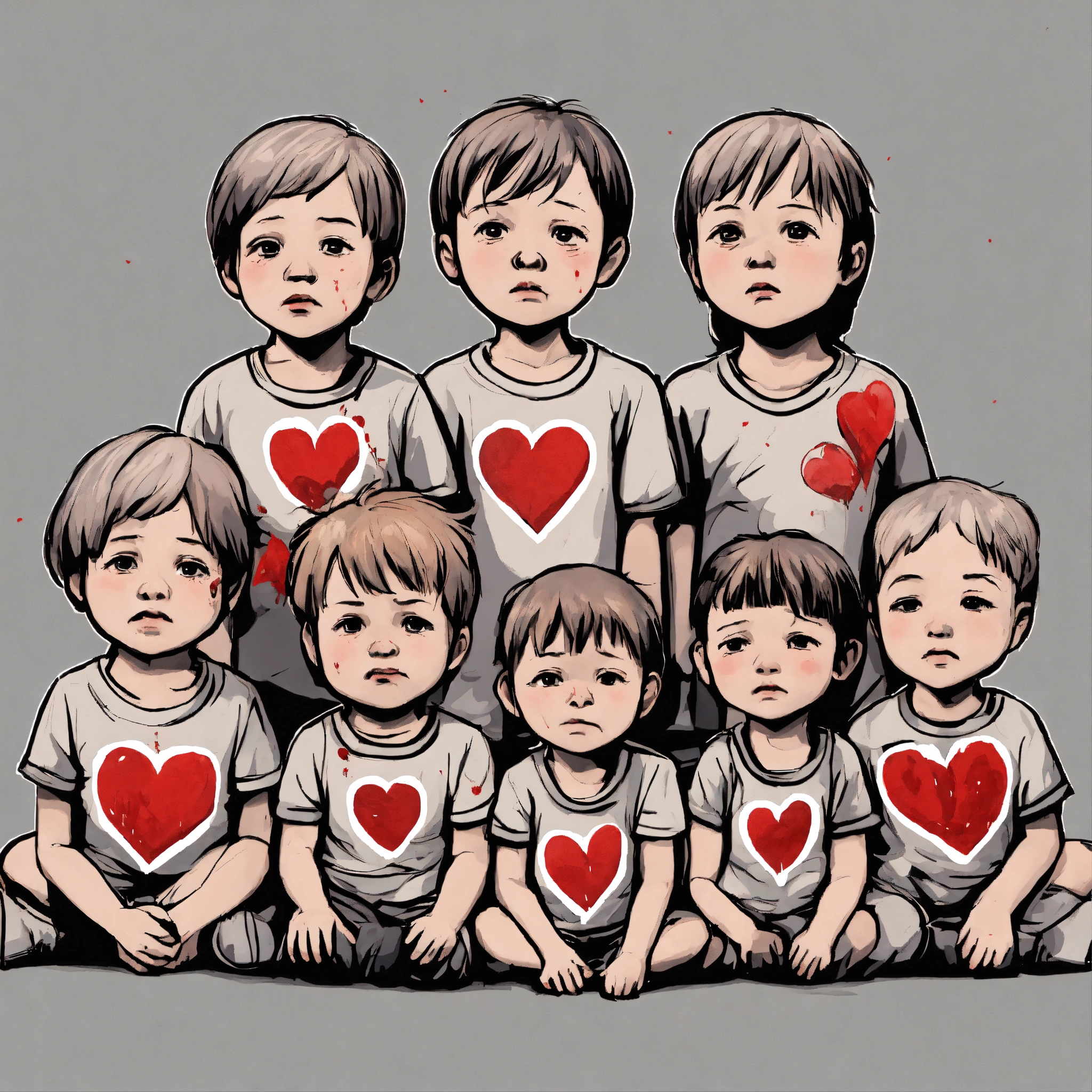 Lexica - Please generate a drawing of a big group of sad children and ...