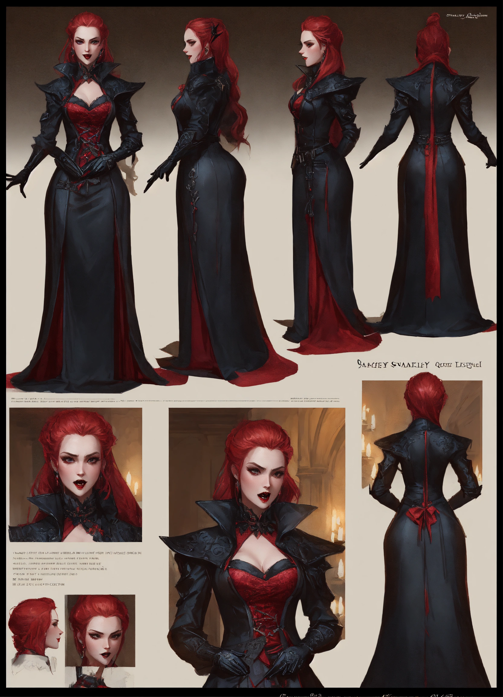 Lexica - Vampire queen evil upset wearing a dress, character sheet ...